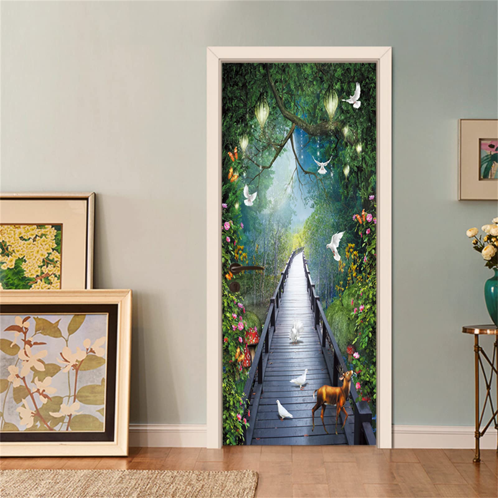 Amazon.com: artfanke 3D Peel and Stick Door Sticker Fantasy Forest ...