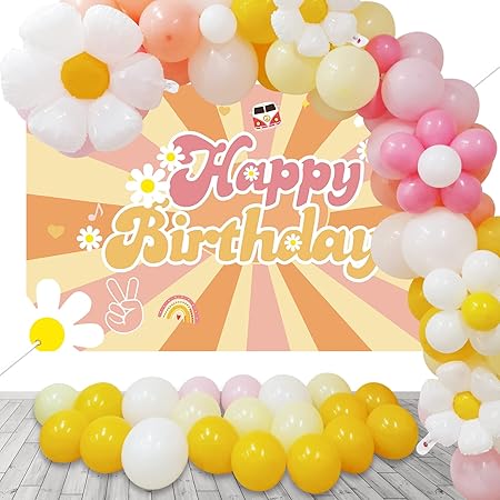 Amazon.com: A1diee Groovy Happy Birthday Backdrop Banner Retro Hippie ...
