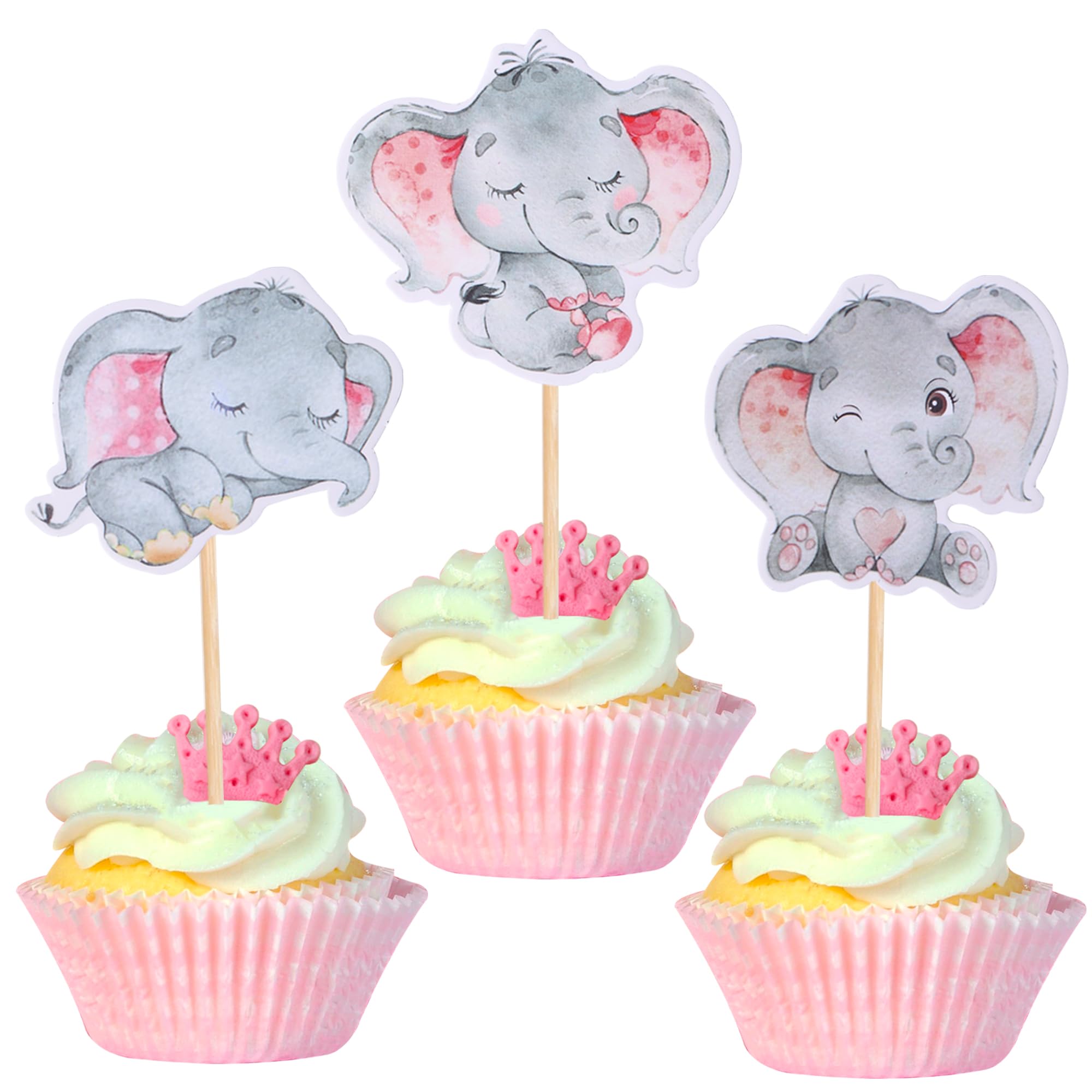 36 Pcs Baby Elephant Cupcake Toppers Pink Elephant Its Girl ...