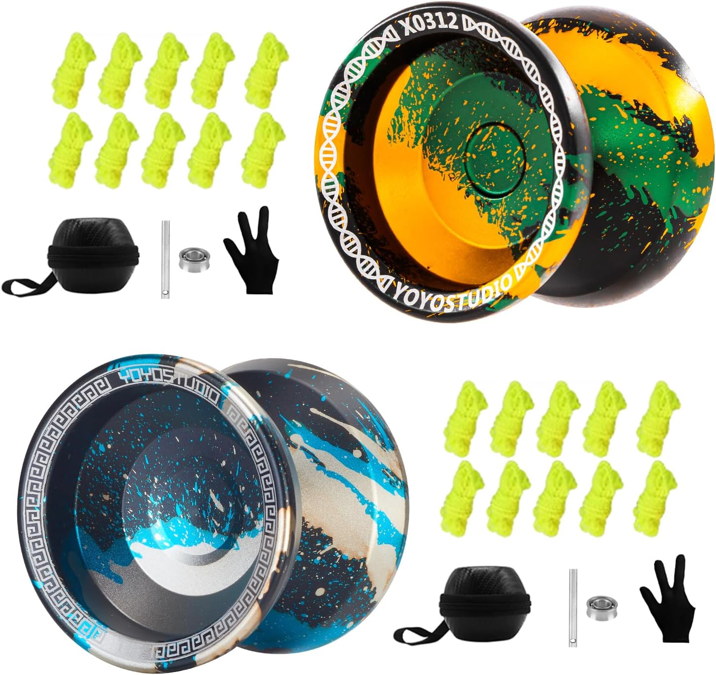 Amazon.com: Pack of 2 Yoyos - YOYOSTUDIO X0312 Yoyo Black Green Orange ...