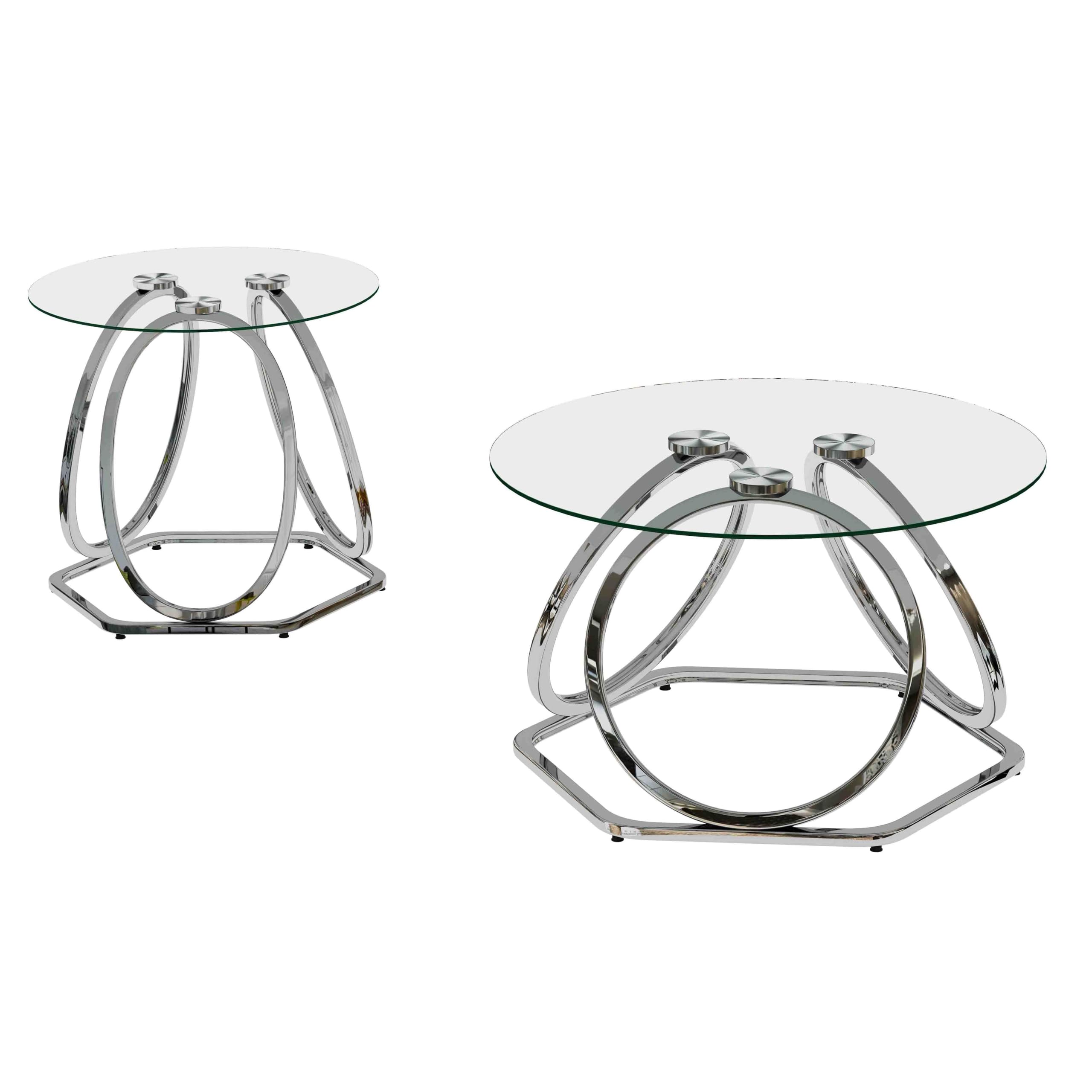 Amazon.com: O&K FURNITURE Silver Coffee Table Set of 2,1 Glass Coffee ...