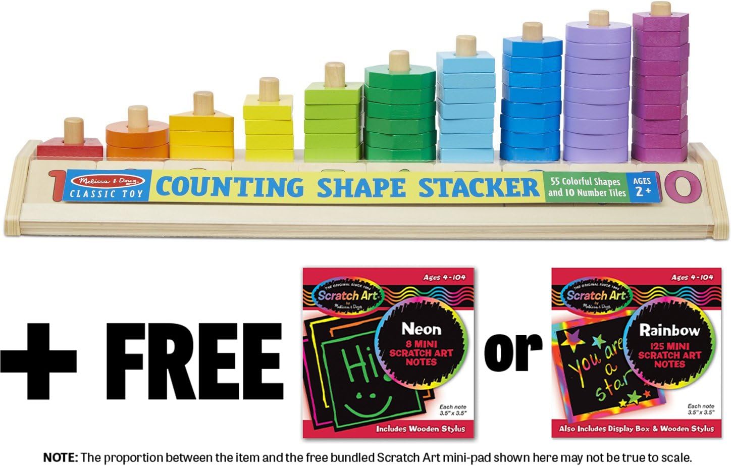 Amazon.com: Melissa & Doug Counting Shape Stacker & 1 Scratch Art Mini ...