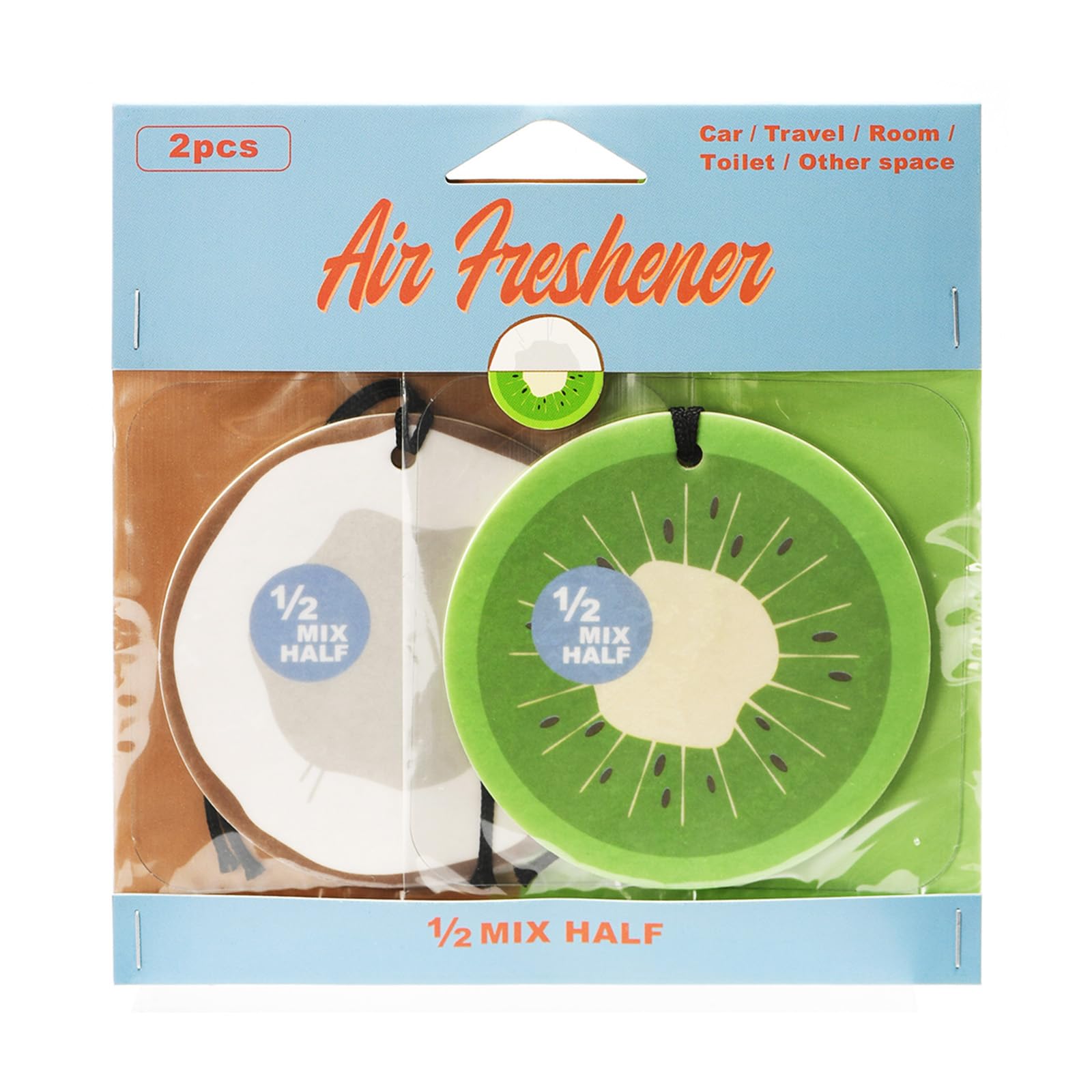 Amazon.co.jp: 1/2 MIX HALF(ミックスハーフ) 芳香剤 吊り下げ キウイ & ココナッツ 2種類の香り OA-HGL ...