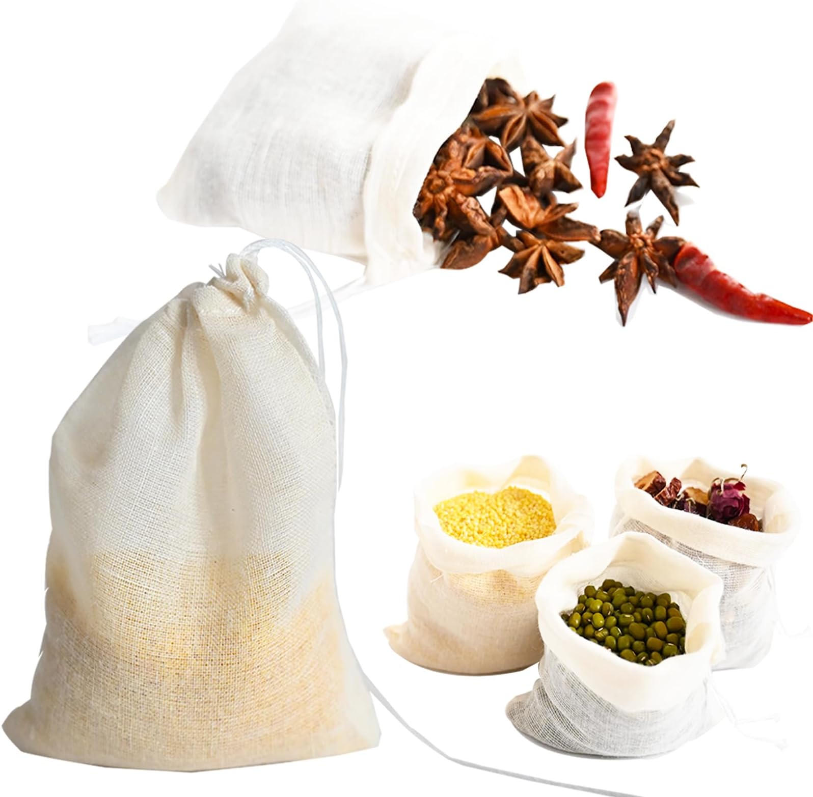 Amazon.com: RONYOUNG 60PCS 3”X4” Reusable Drawstring Cotton Tea Bags ...