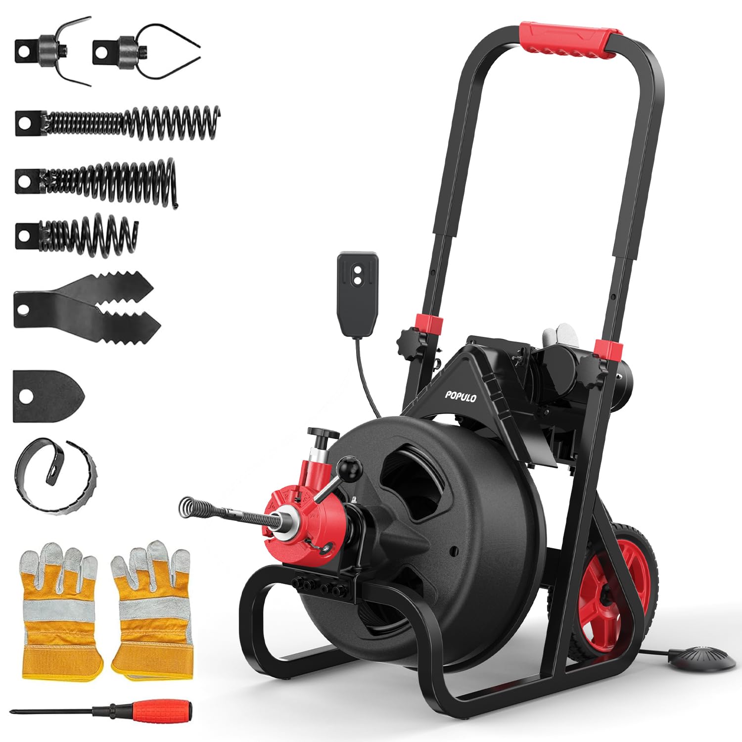 POPULO 100FT Electric Sewer Snake - 700W Automatic Plumbing Tool with 8 ...