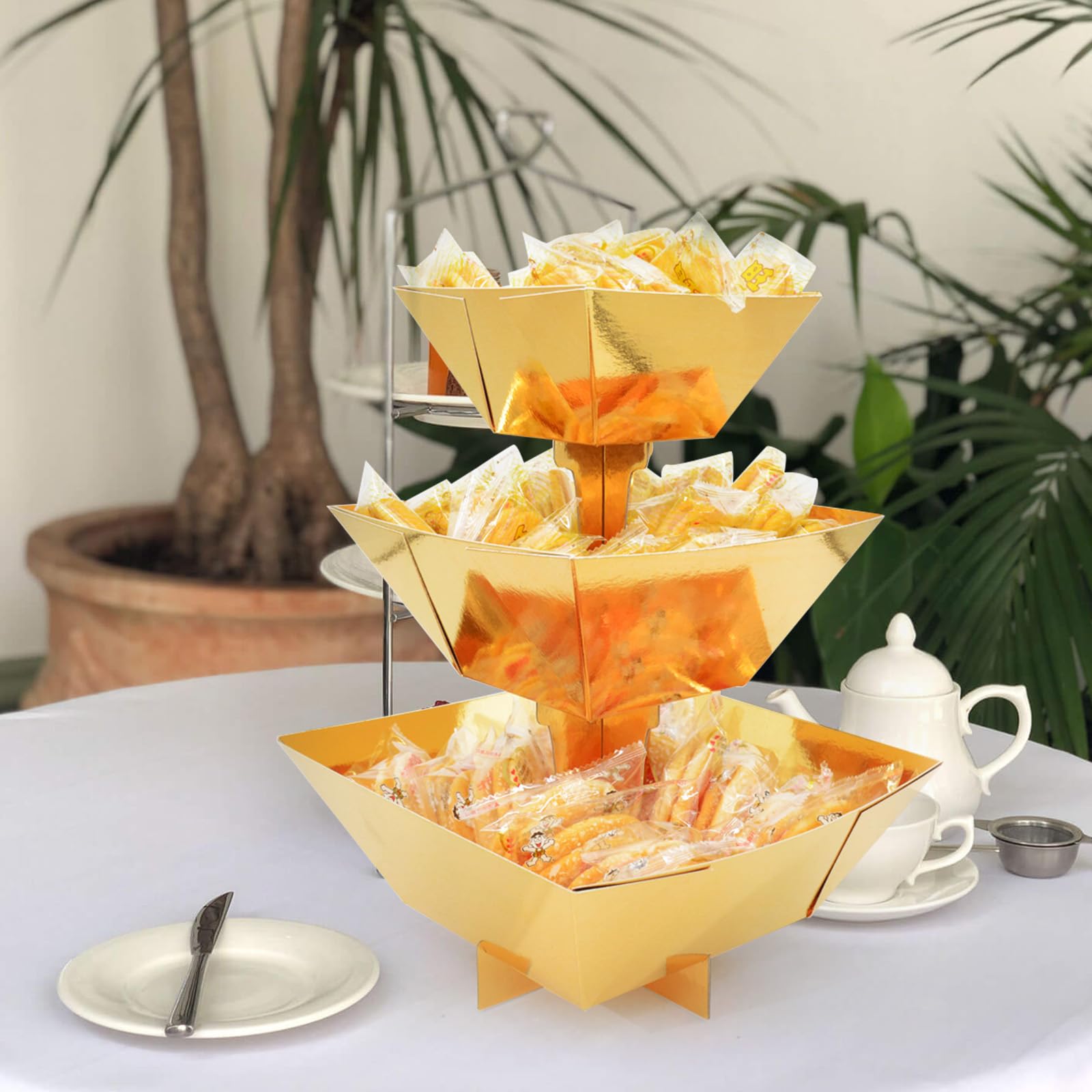 Snapklik.com : 3 Tier Gold Snack Bowl Stand Paper Cupcake Stand Dessert ...