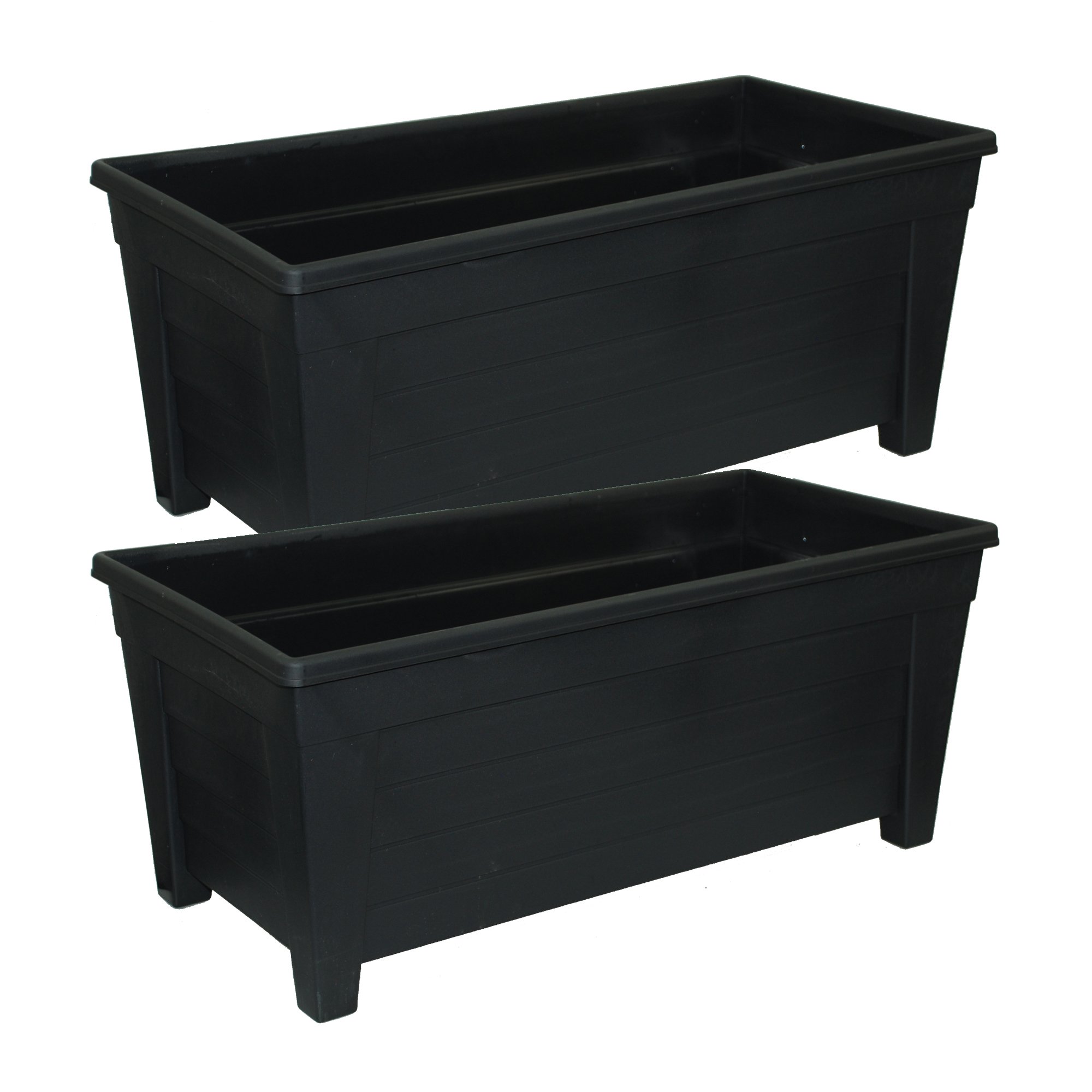 2 x Ebony/Black Trough Plastic Garden Planter Indoor & Outdoor Flower ...