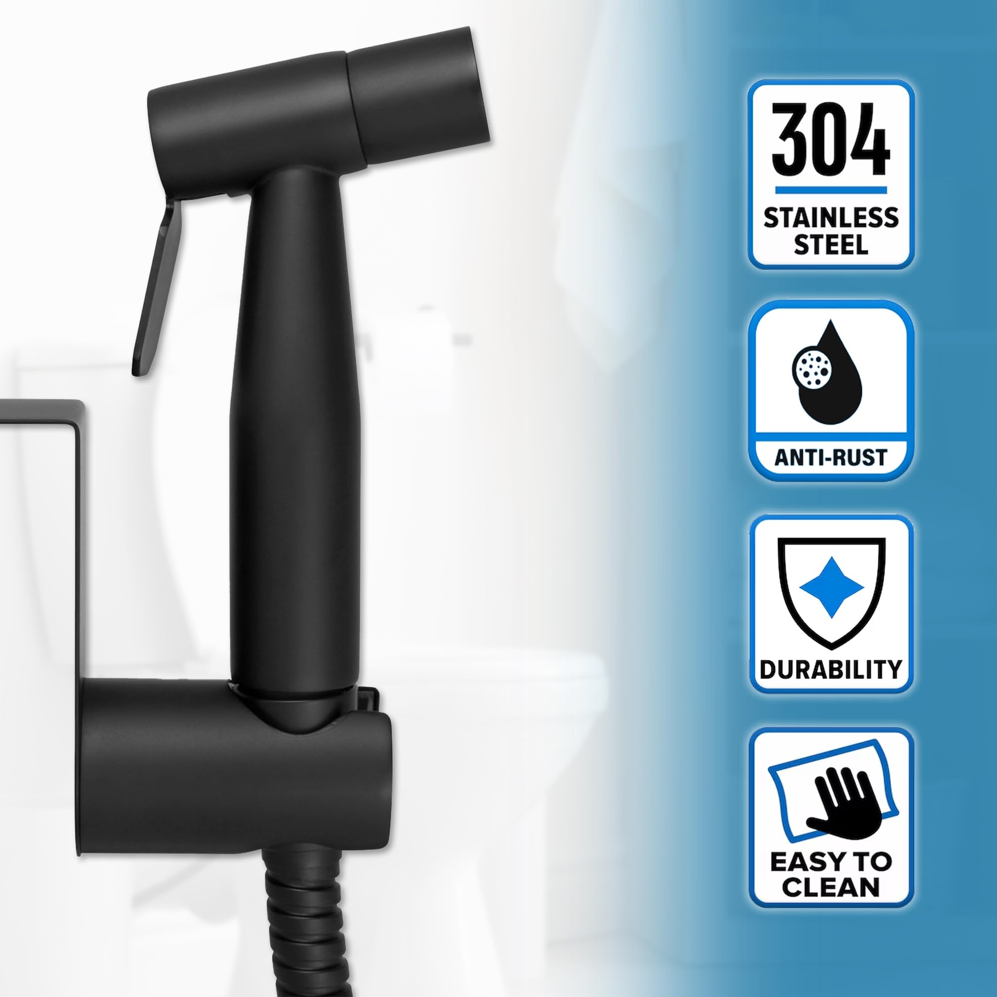 Hygienic Shower for Toilet Black Stainless Steel Complete Kit with Hose ...