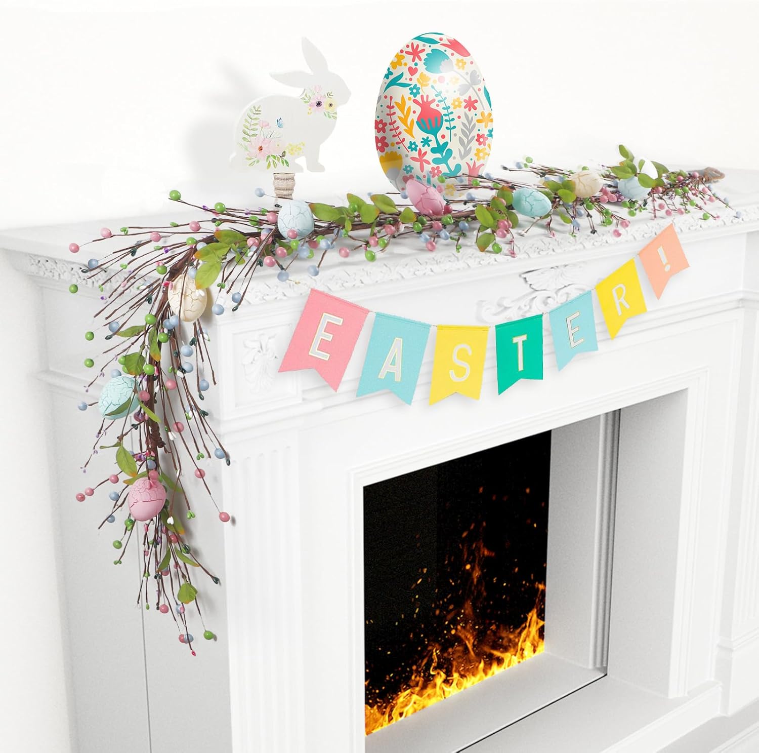 Amazon.com: 2Pcs Easter Garlands for Mantel, 6FT Lighted Eggs Spring ...