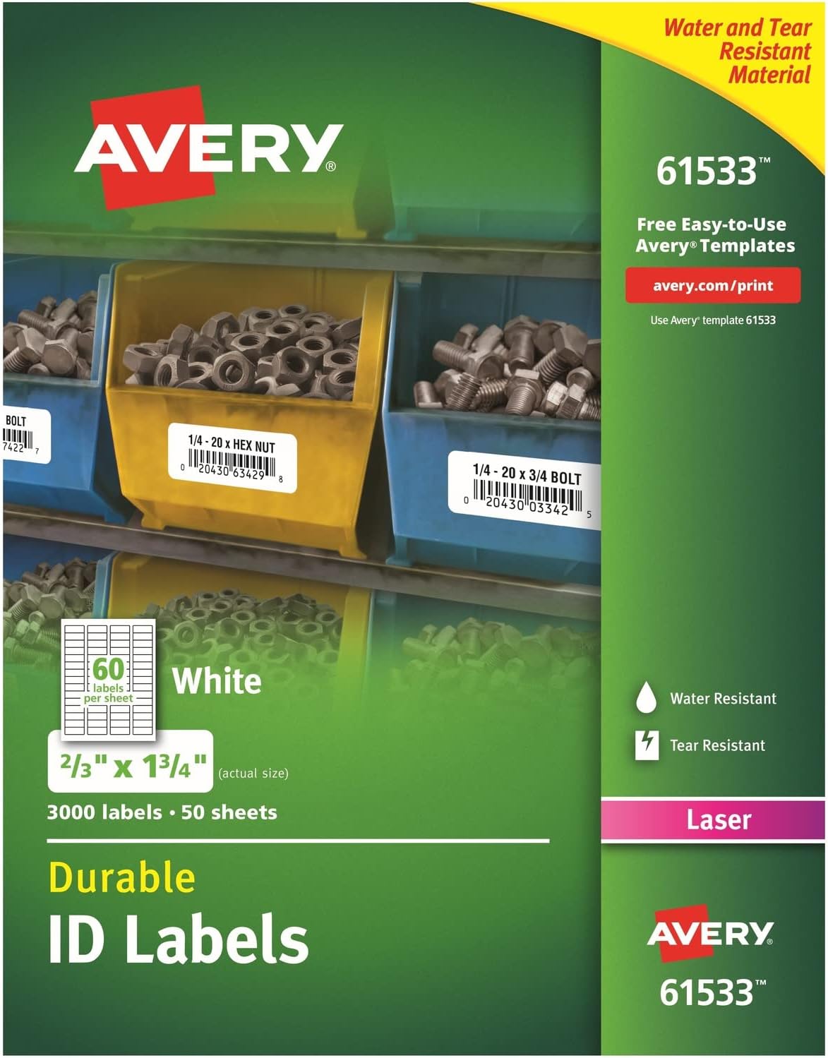 Amazon.com : Avery 61533 Durable ID Labels, 3000/PK, 5BX/CT, White ...