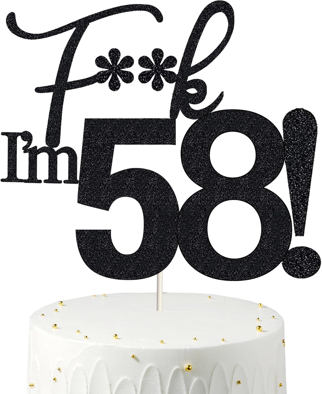 58 Cake Toppers, 58 Birthday Cake Toppers-Black Glitter, Funny 58th ...