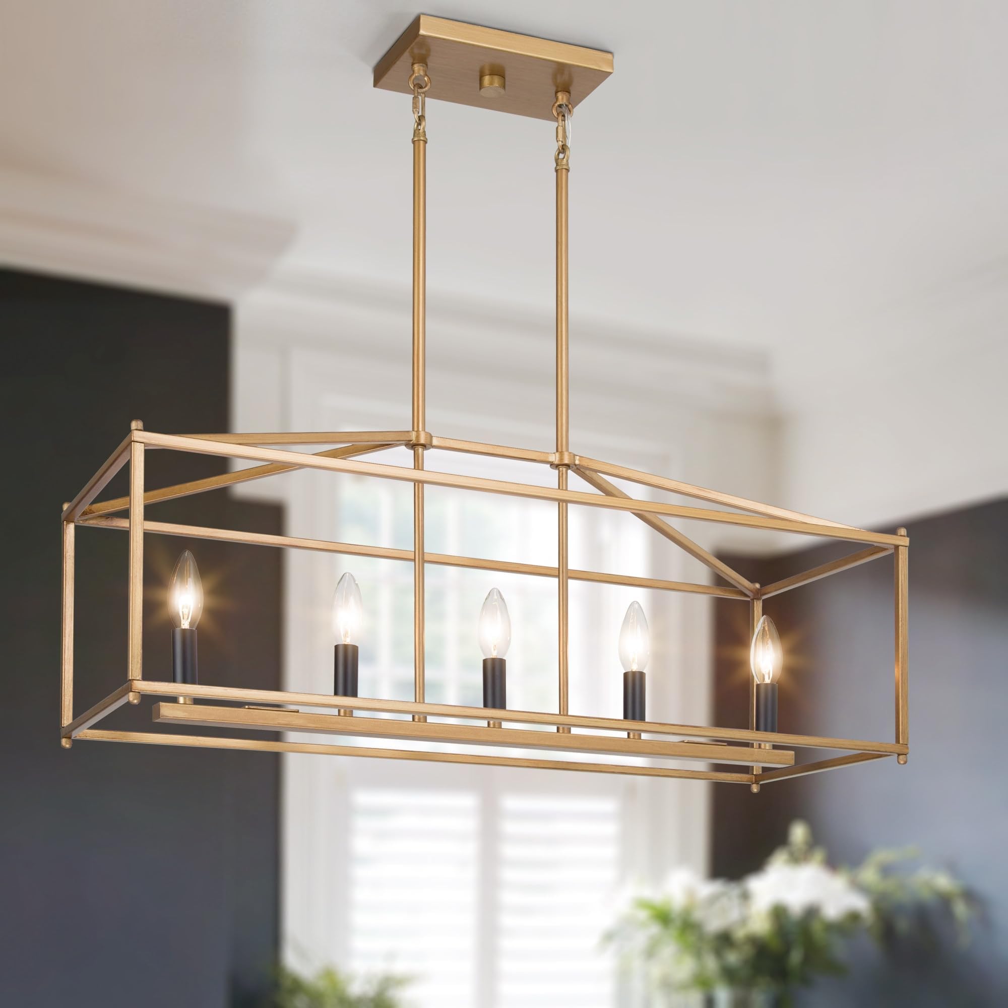 Gold Island Chandelier, Large Modern 5-Light Linear Chandelier Light ...