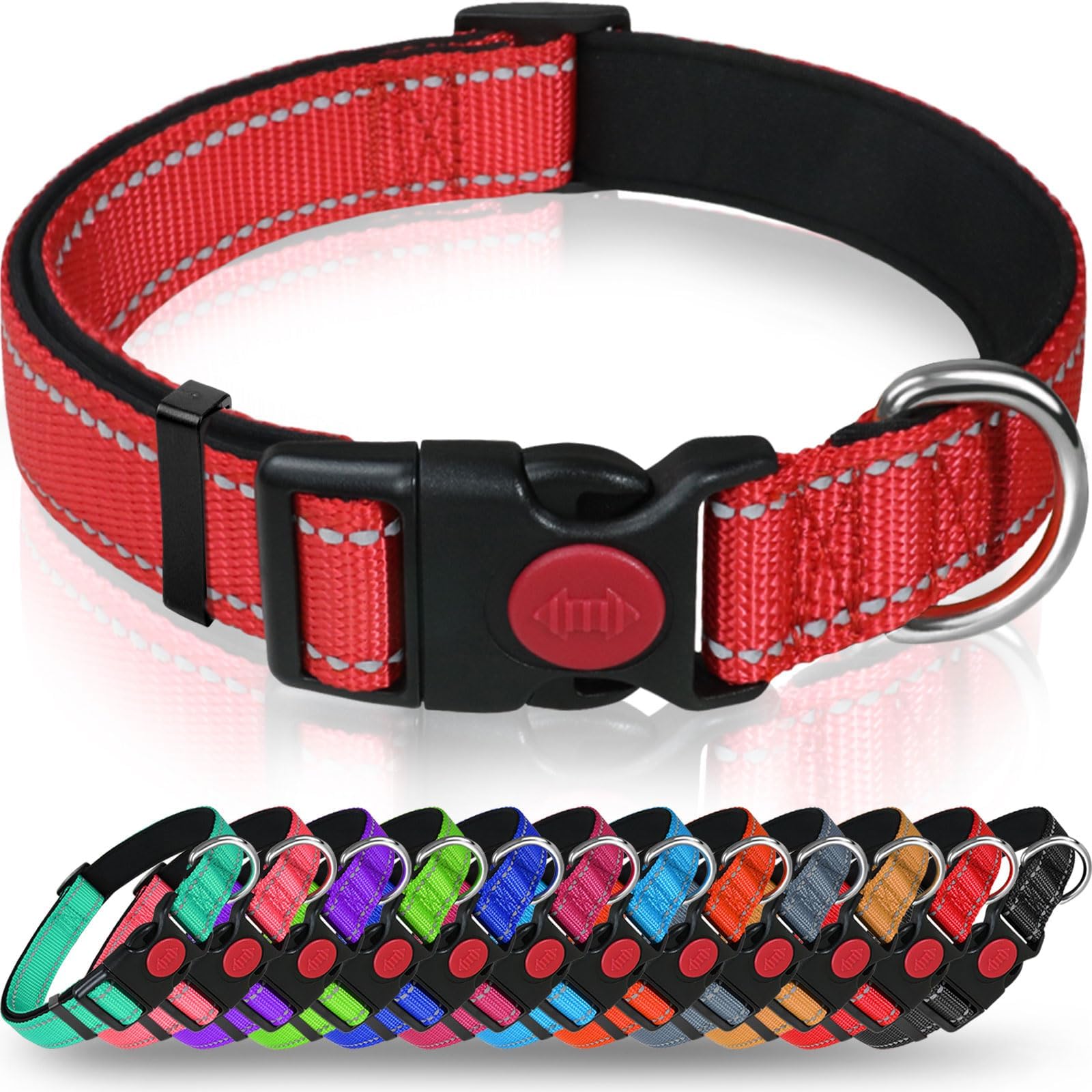 Taglory Reflective Nylon Dog Collar with Safety Buckle, Adjustable Pet ...