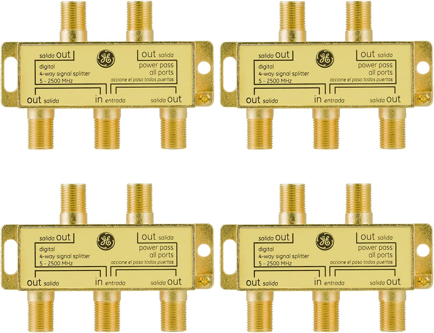 Amazon.com: GE Digital 4-Way Coaxial Cable Splitter, 4 PACK, 2.5 GHz 5 ...