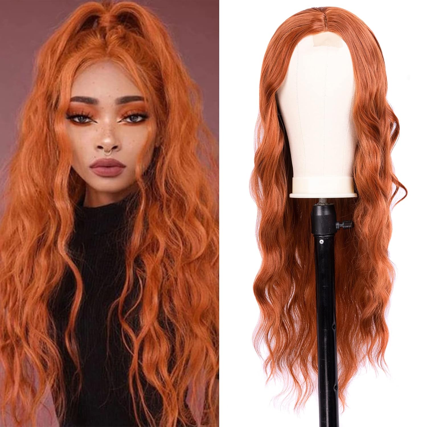 Amazon.com: Pelokaa Long Ginger Wig for Women 26 Inch Middle Part Curly ...