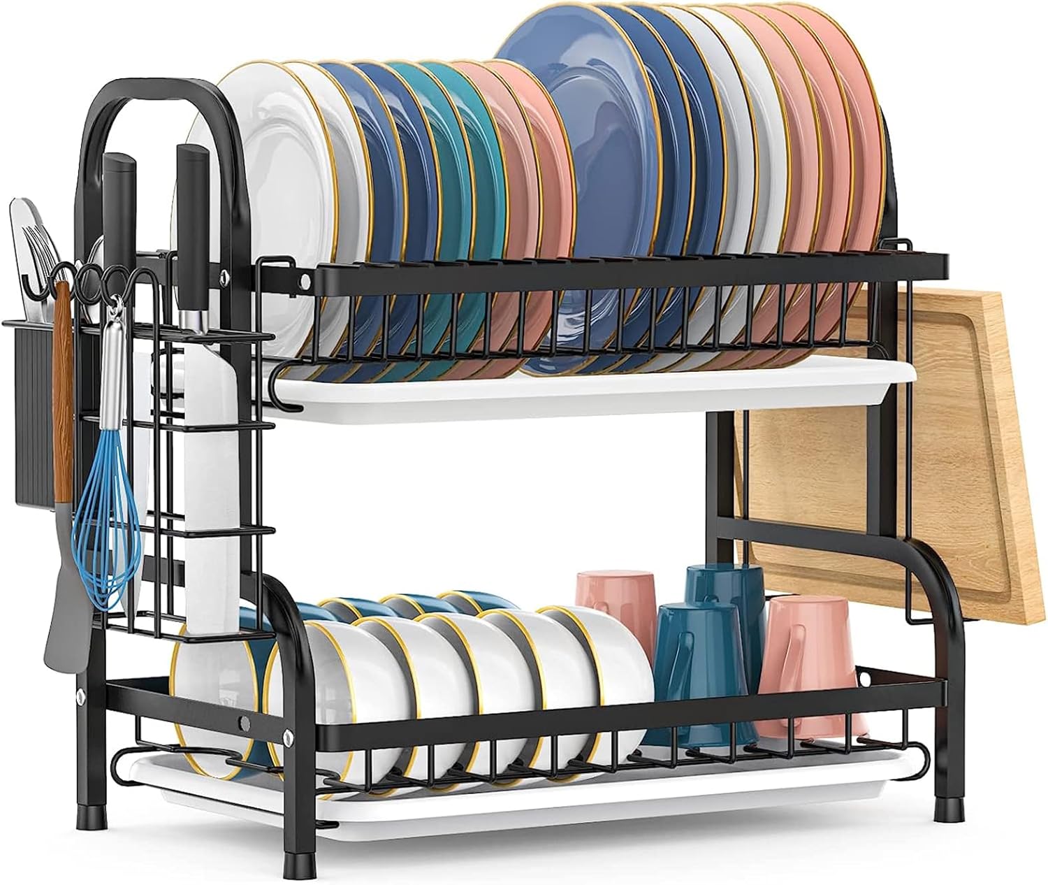 Amazon.com: Dish Drying Rack, 2-tier Dish Drainer with Drip Tray and ...