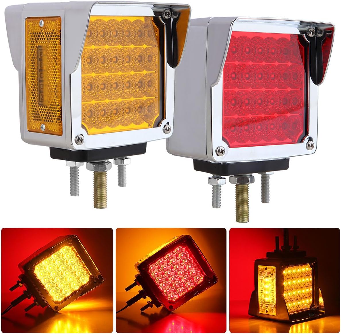 Amazon.com: Square Double Face LED Turn Signal Lights Amber/Red 52 LED ...