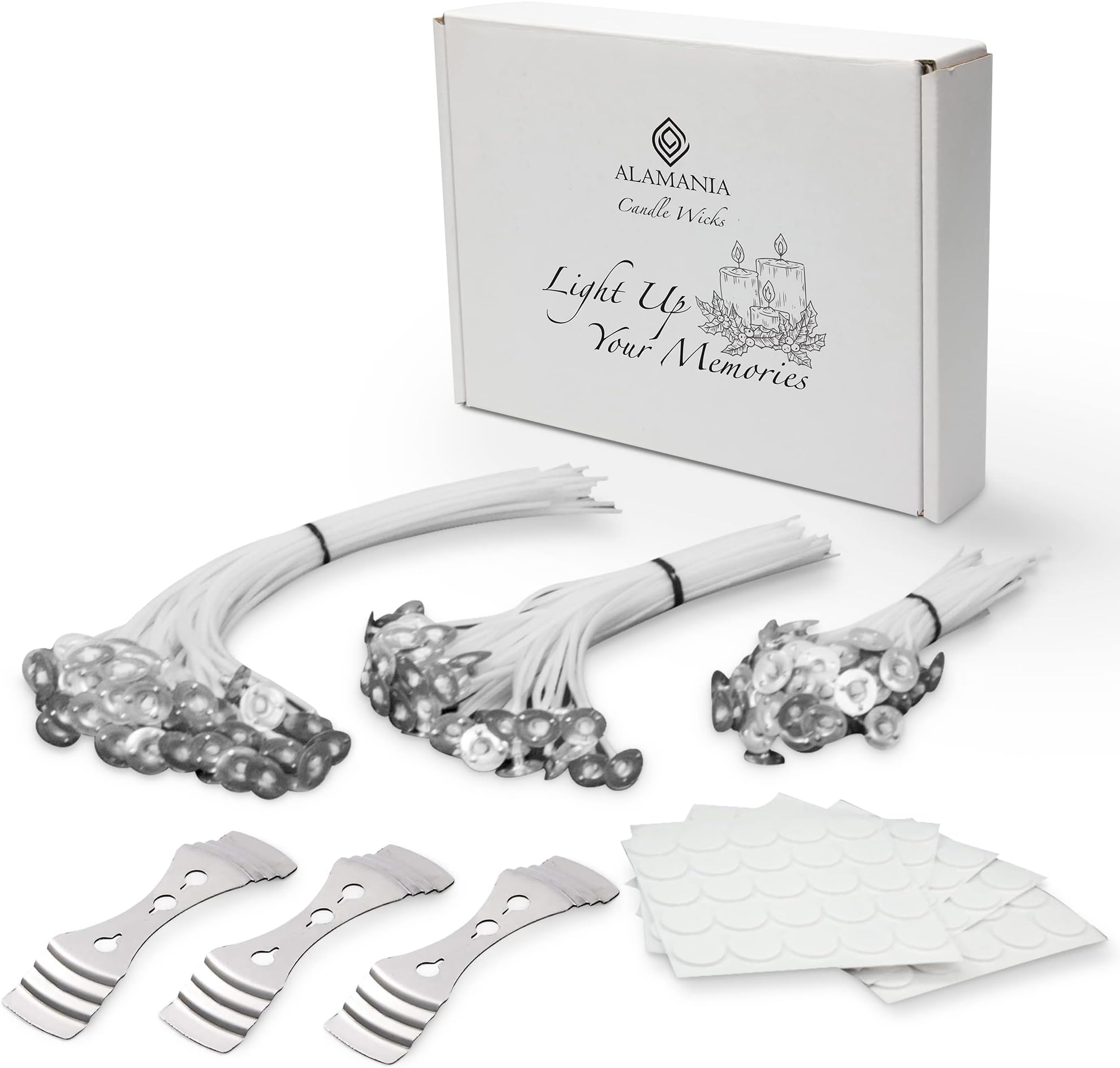 Candle Wick Bundle: 50 Candle Wicks, 50 Stickers and 3 Wick Holders ...