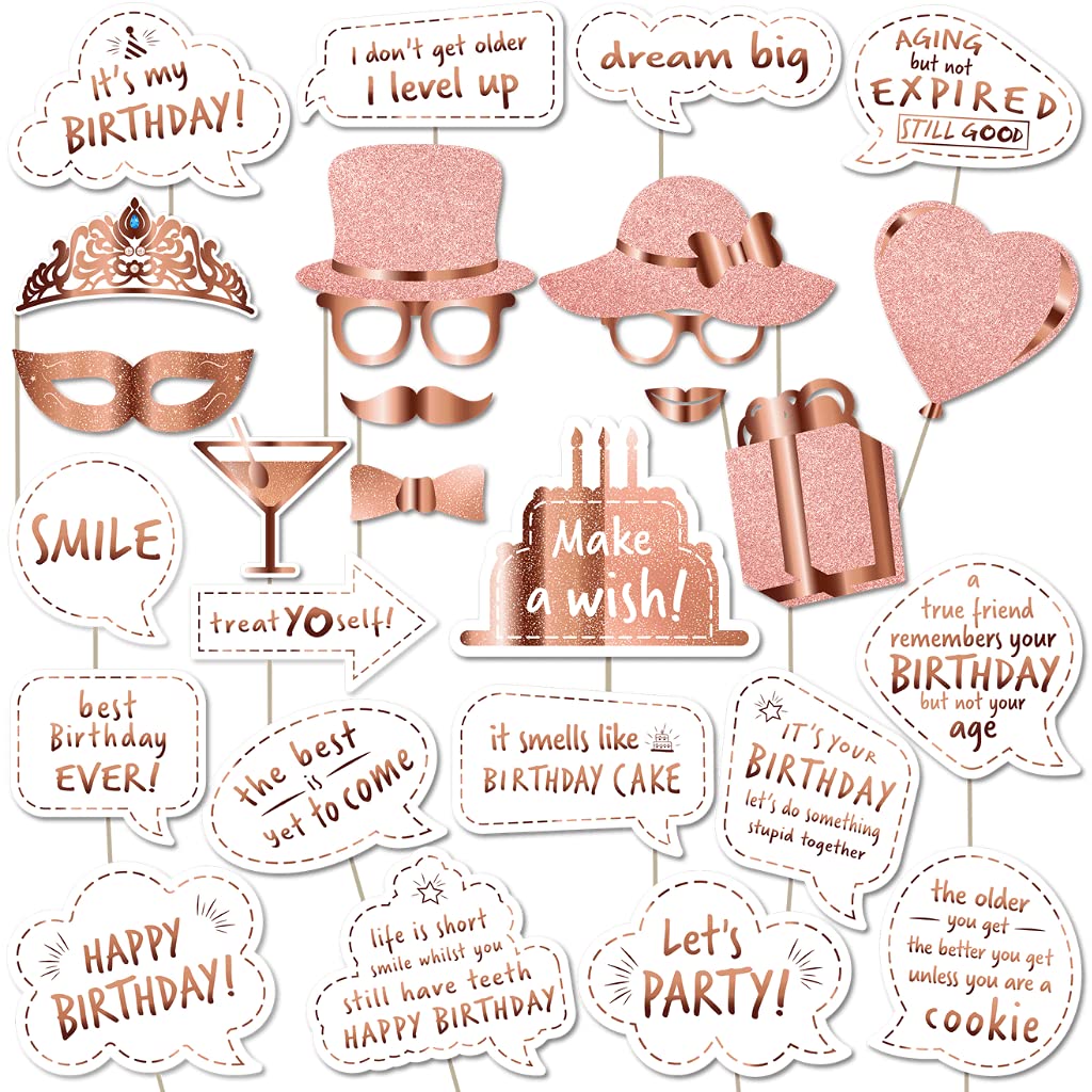 Buy Happy Birthday Photo Booth Props White and Rose Gold Birthday Party ...
