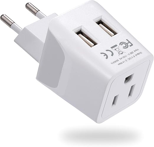 Amazon.com: Ceptics Europe Travel Adapter, Ultra Compact Dual USB Power ...