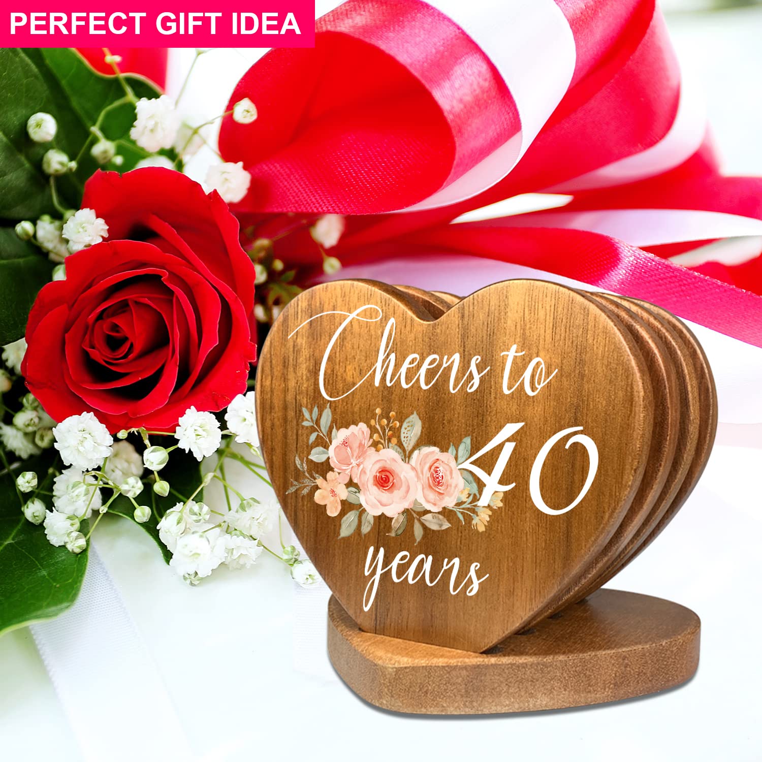 Snapklik.com : Heart Shaped Wood Coasters, 40th Marriage Anniversary ...