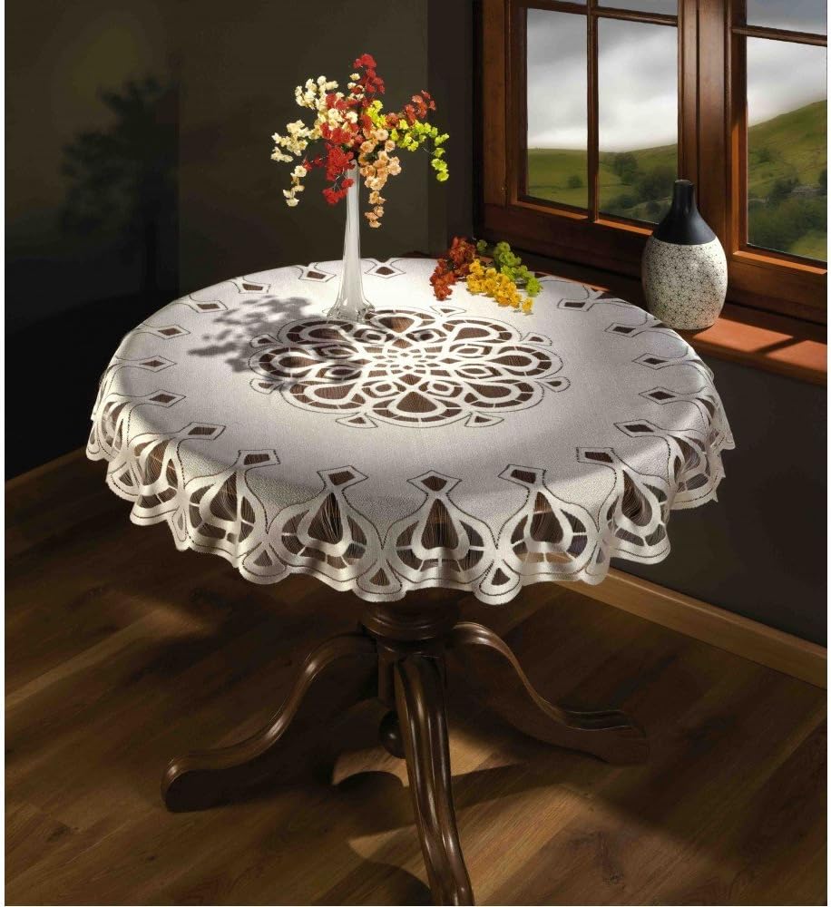 MforStyle Cream Tablecloth Round Lace 49" 125cm : Amazon.co.uk: Home ...