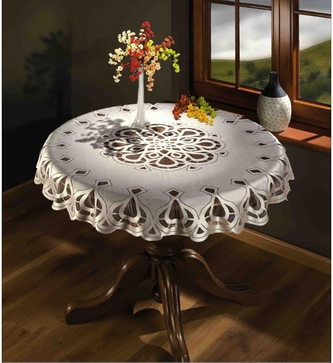 MforStyle Cream Tablecloth Round Lace 49" 125cm : Amazon.co.uk: Home ...