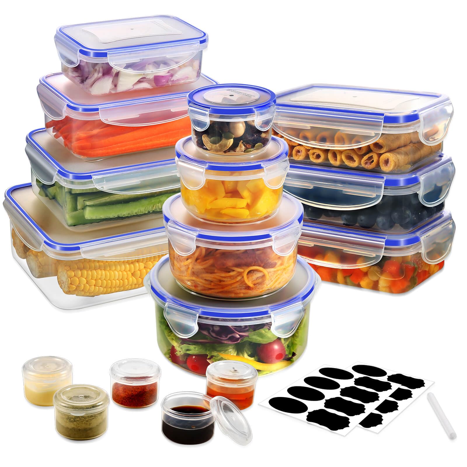 YASHE 32PCS Plastic Food Containers with Lids, Airtight Food Storage ...