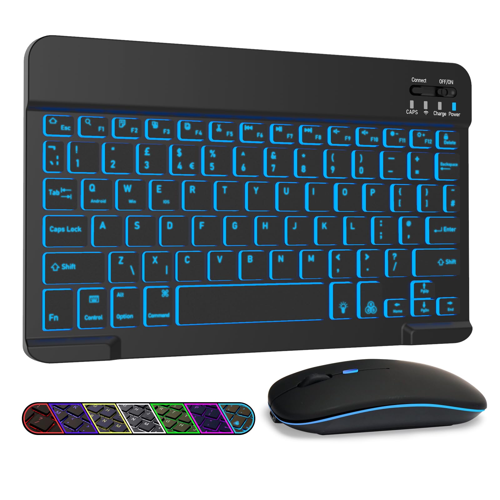 LAMA 7 Colors Backlit Wireless Keyboard and Mouse, Rechargeable Ultra ...