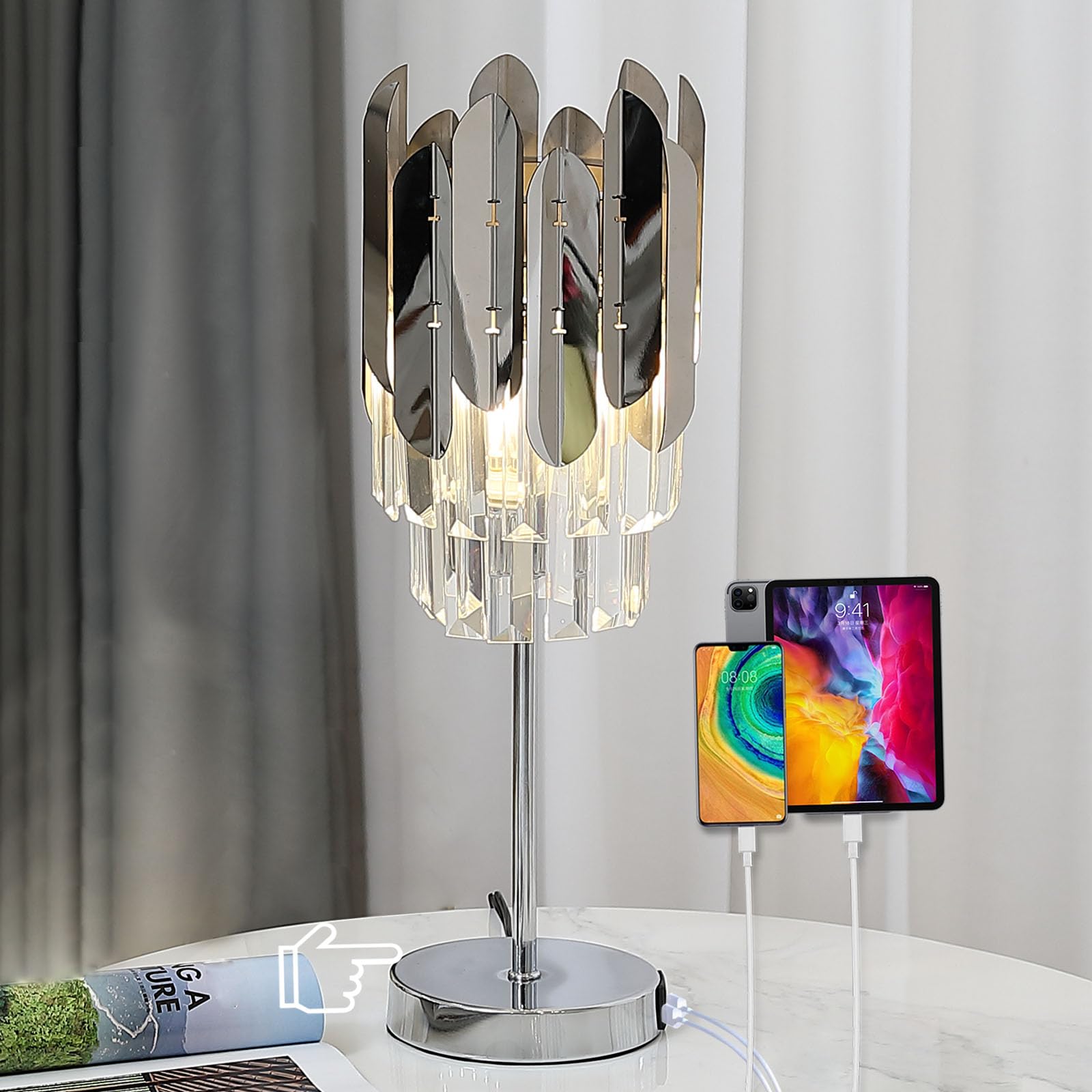 ENGELCH Crystal Table Lamp, Small Bedside Touch Control Crystal Desk ...