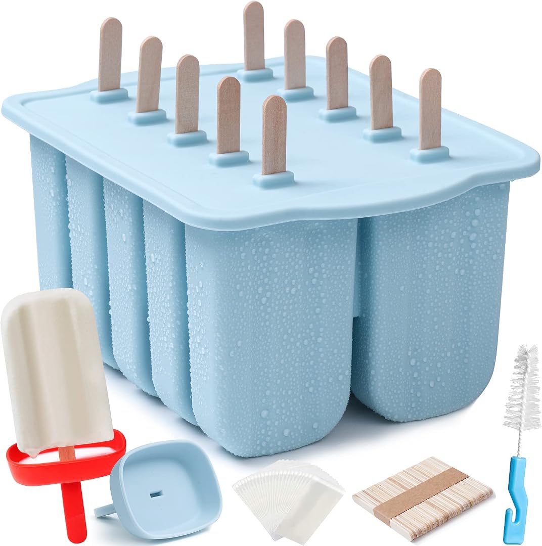 10 Cavity Large Silicone Popsicle Molds With Silicone Popsicle Holders ...