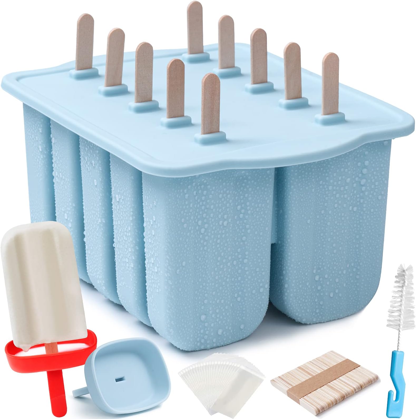 10 Cavity Large Silicone Popsicle Molds With Silicone Popsicle Holders ...