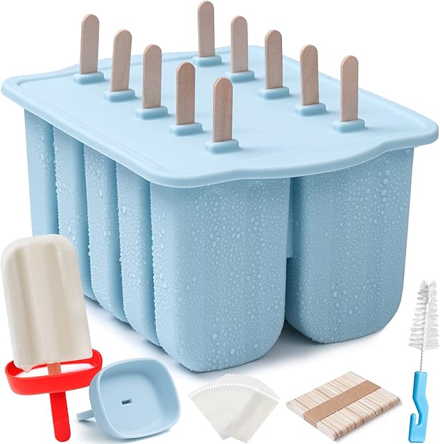 10 Cavity Large Silicone Popsicle Molds With Silicone Popsicle Holders ...