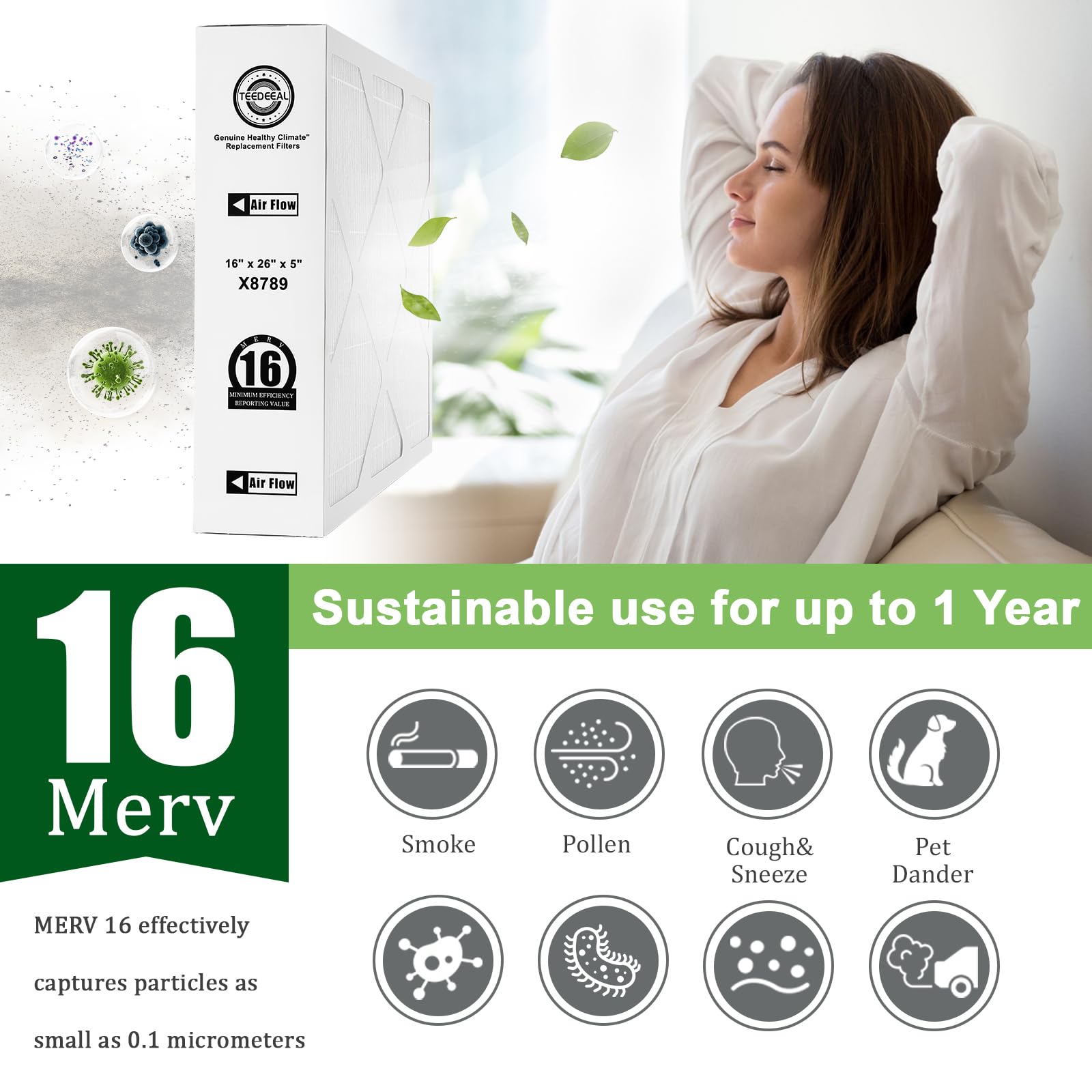 New Upgrade X8789 MERV 16 Filter - 16" x 26" x 5" Compatible With ...