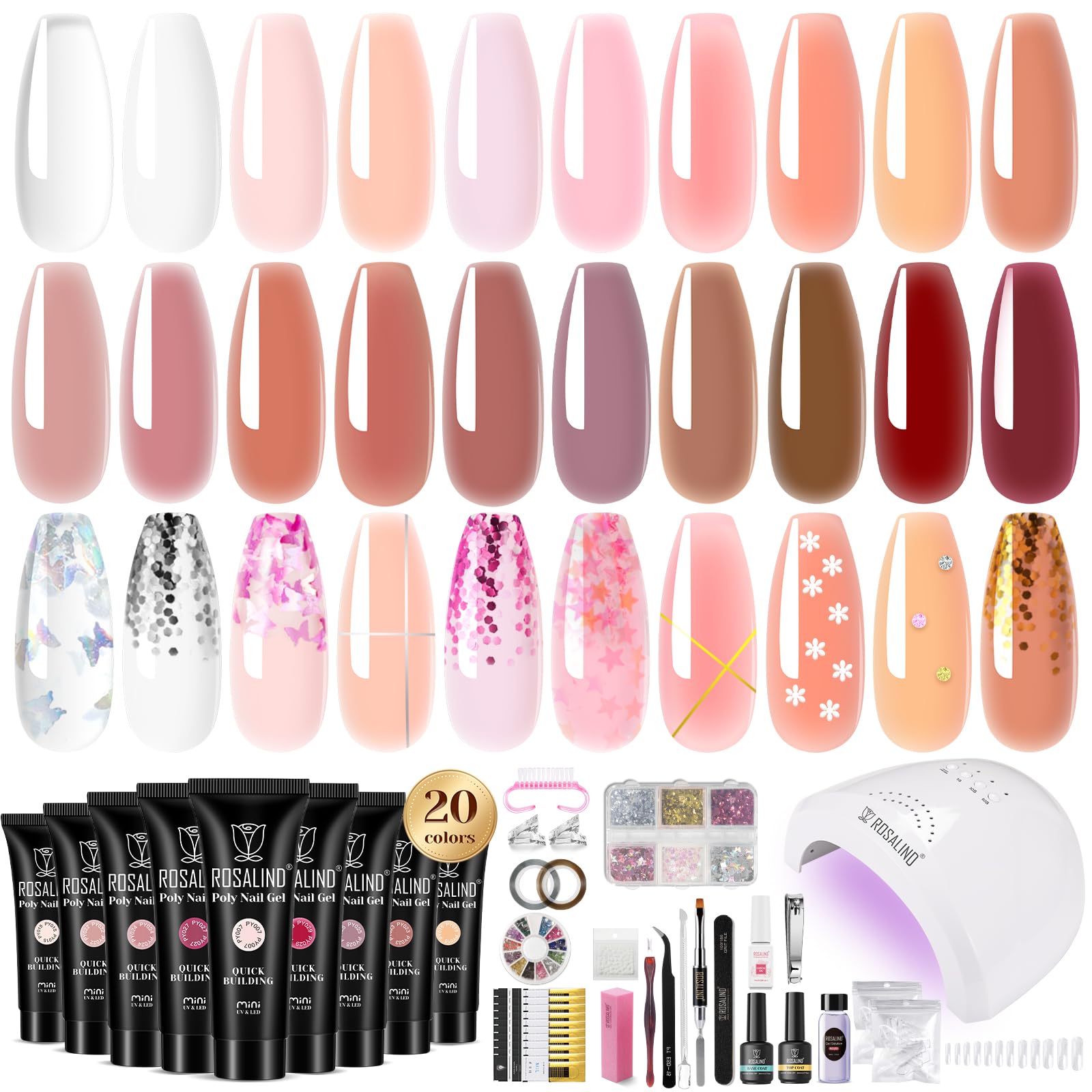 ROSALIND Kit Gel Ricostruzione Unghie, 20 Colori Kit Unghie Gel ...