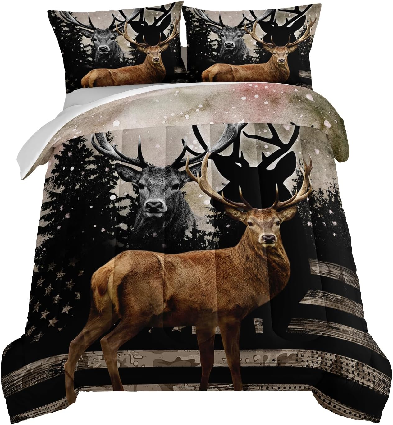 Amazon.com: HOSIMA Snowy Forest Deer Comforter Set with 2 Pillowcases ...