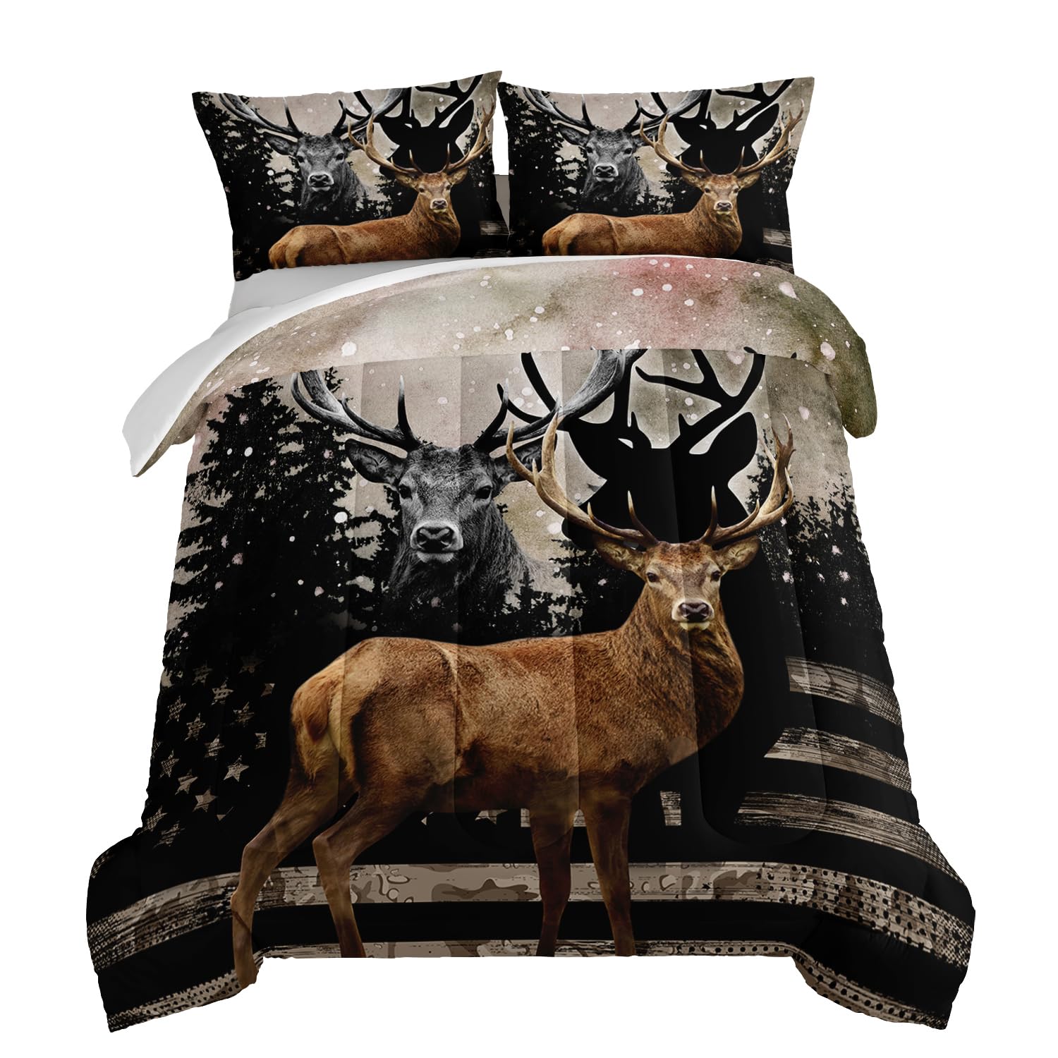 Amazon.com: HOSIMA Snowy Forest Deer Comforter Set with 2 Pillowcases ...