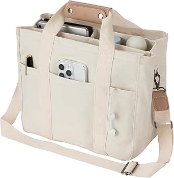 Amazon.com: Extolove Multi Pocket Canvas Tote Bag for Women Large Capacity Crossbody Tote Bag ...