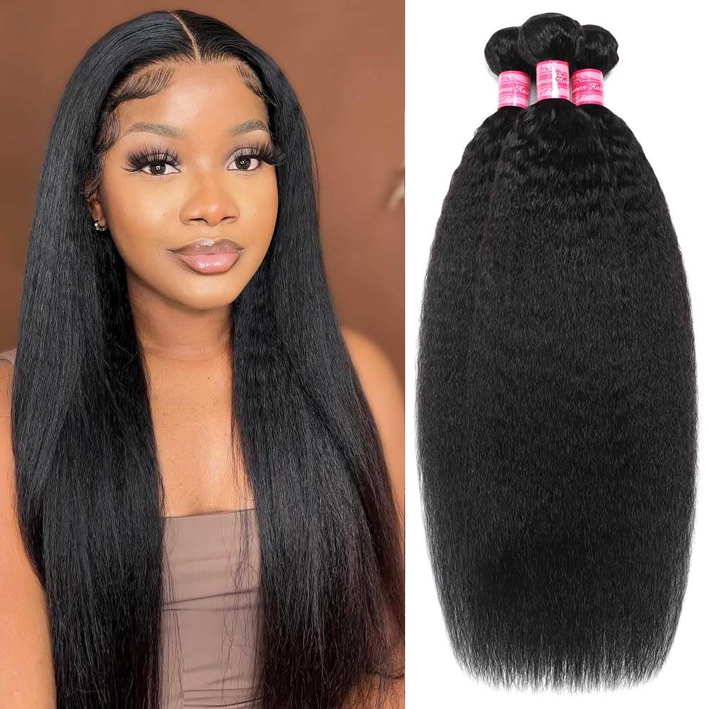 Amazon.com : Borchan Kinky Straight Bundles Human Hair 3 Bundles 14 16 18 Inches 100% ...