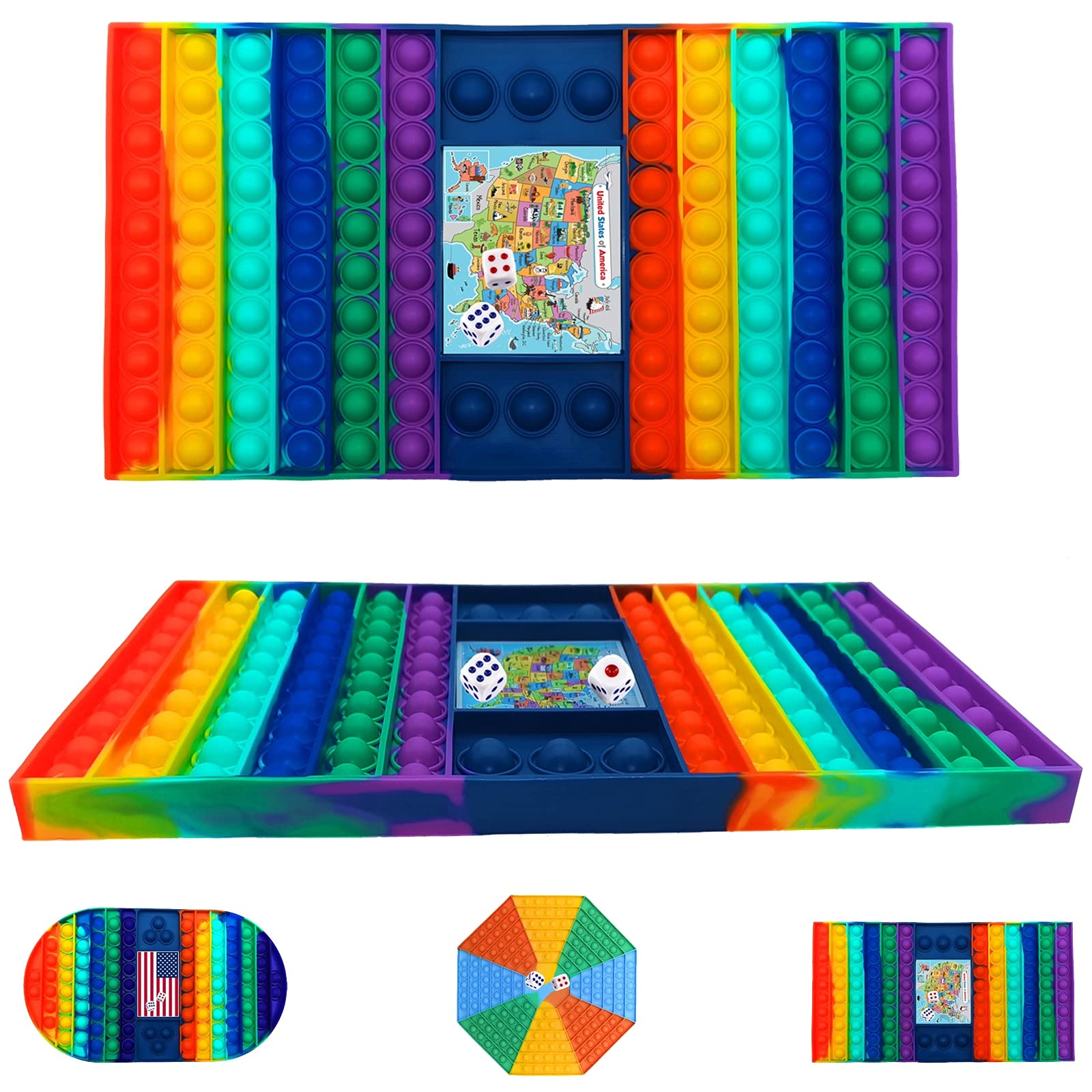 Buy COOPEA Pop Fidget Game Board it with Dice, Silicone Rainbow Chess ...