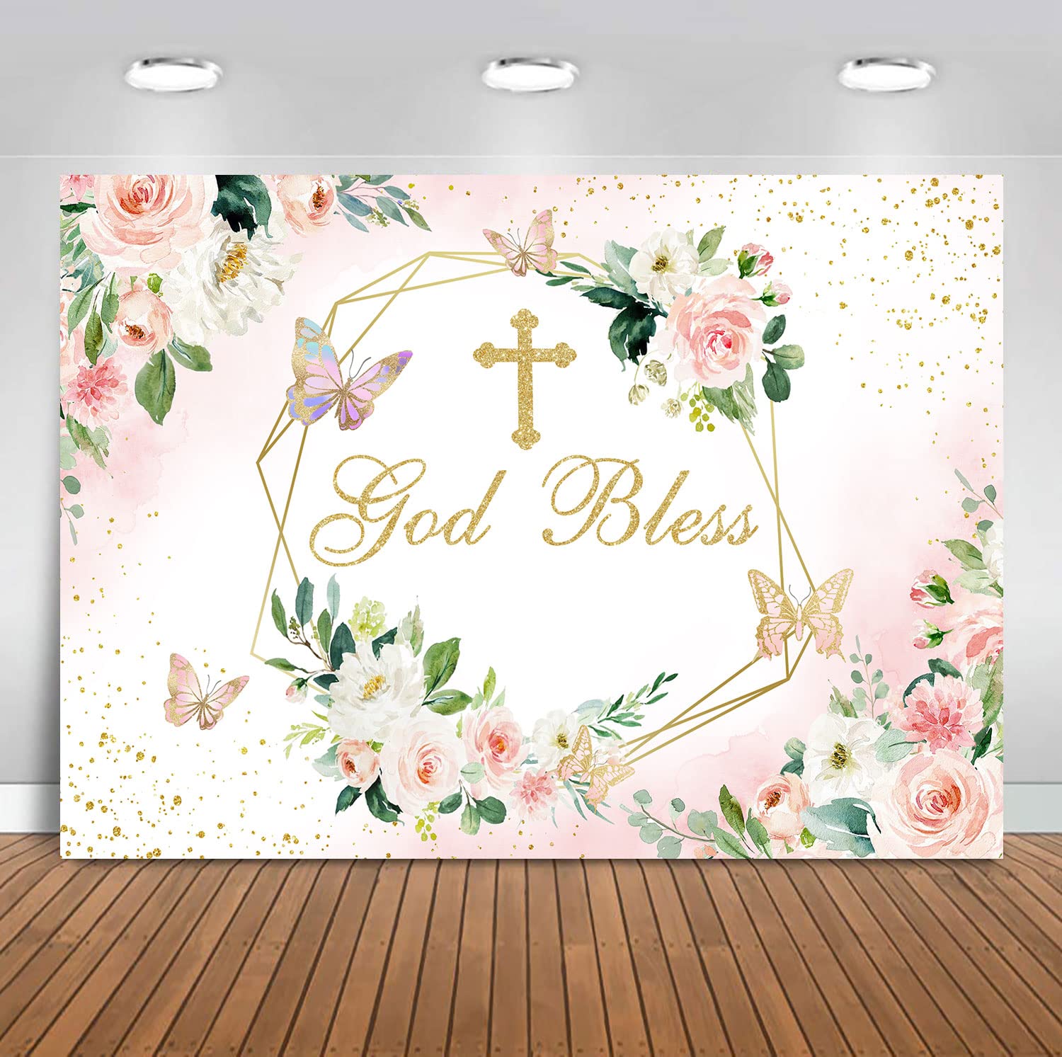 Amazon.com : Sensfun God Bless Backdrop for Girl Baptism Party First ...