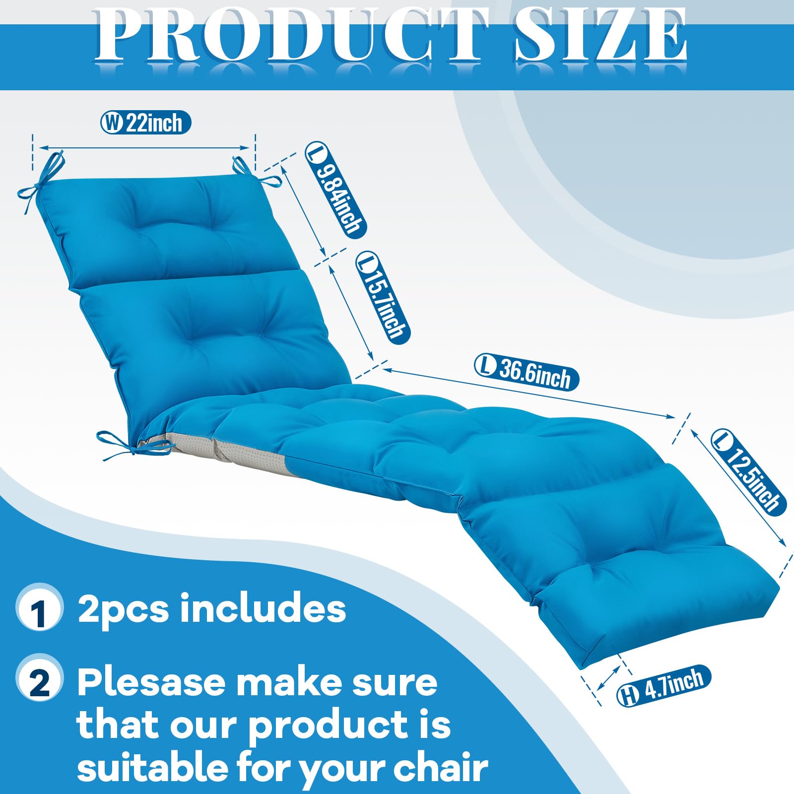 Kigley 2 Pcs Chaise Lounge Cushions Soft Lounge Chair Cushion Spring ...