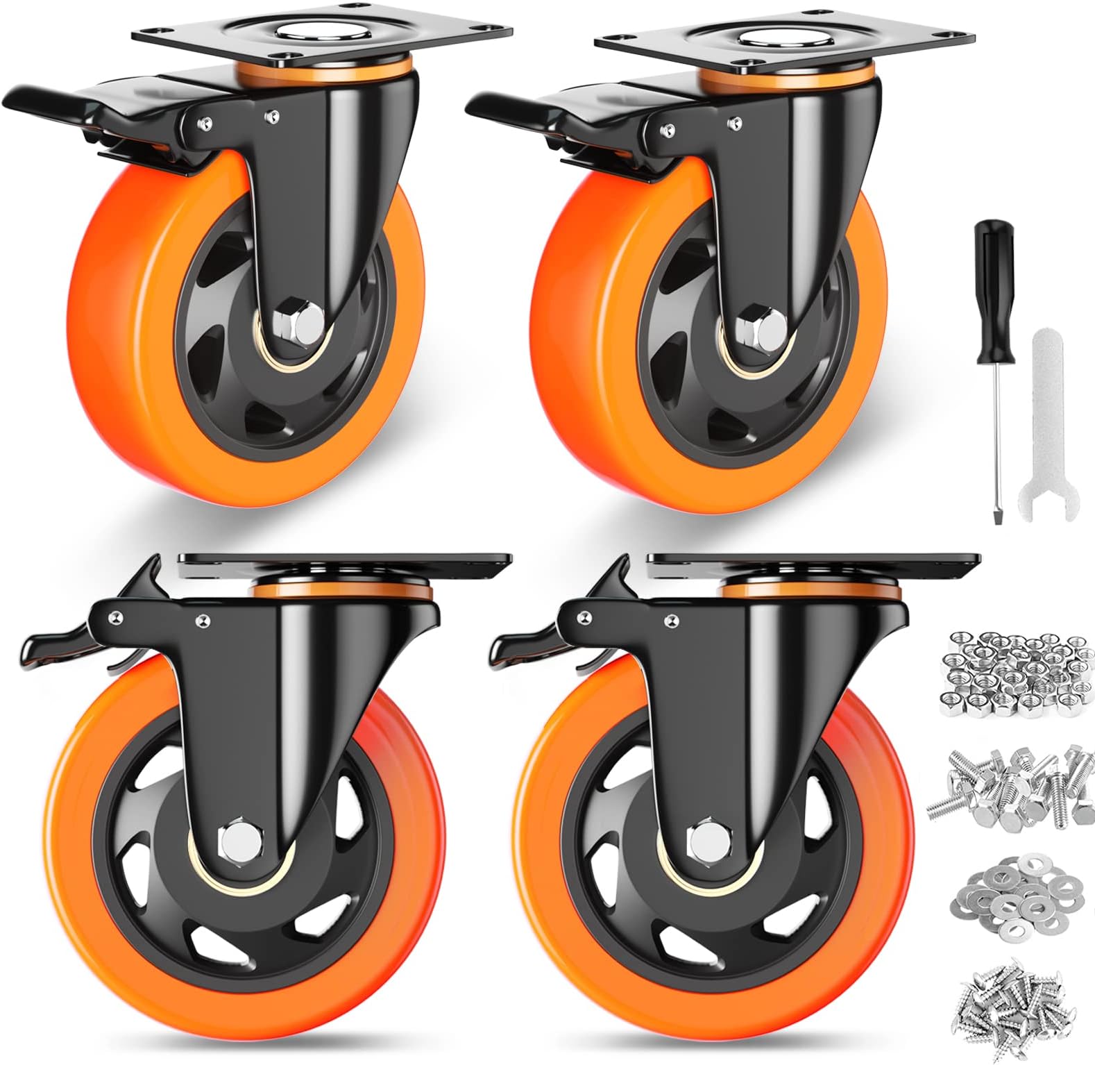 4" Caster Wheels, Casters Set of 4, Heavy Duty Casters with Brake, 2200 ...