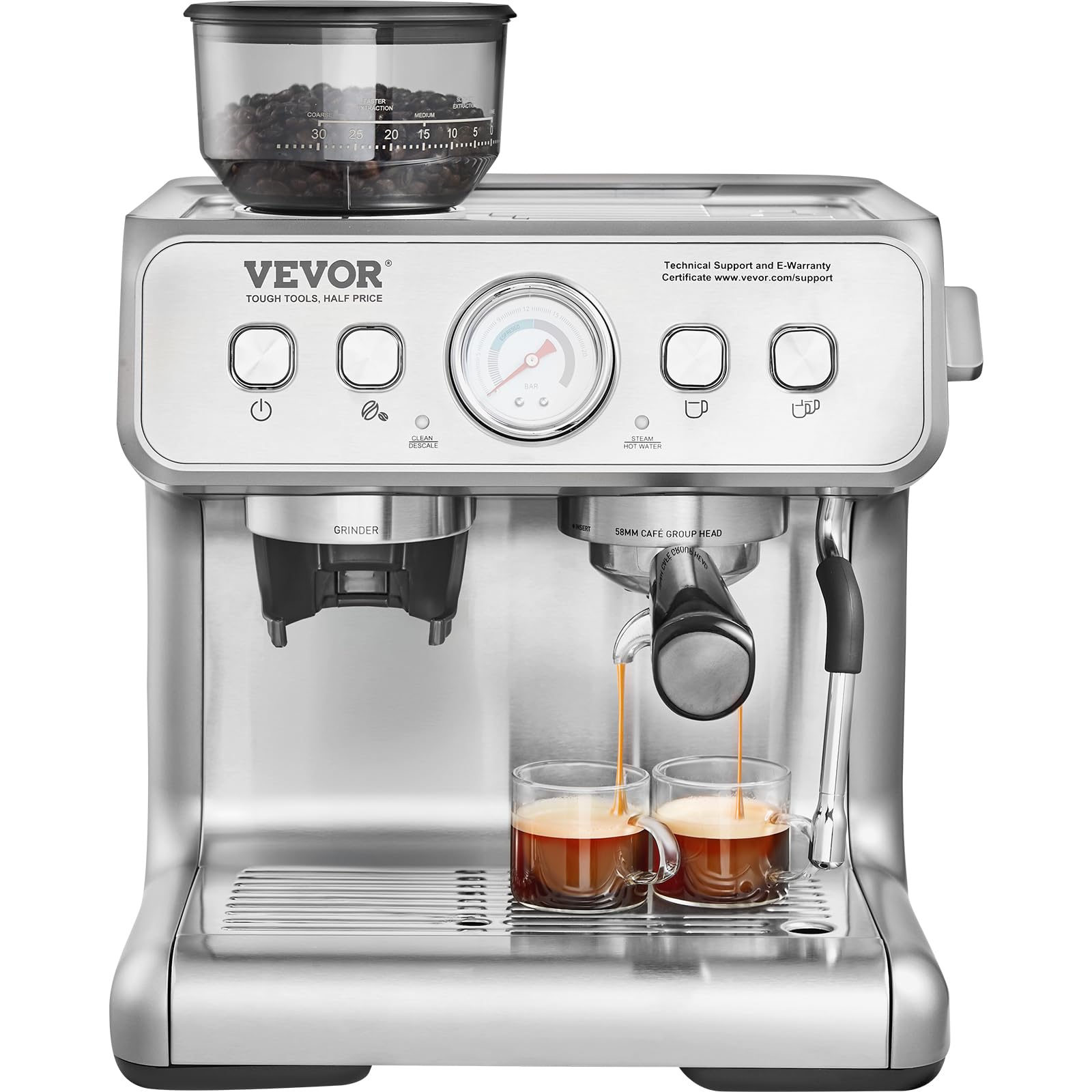 Amazon.com: VEVOR Espresso Machine- Built in Grinder, 15 Bar Semi ...