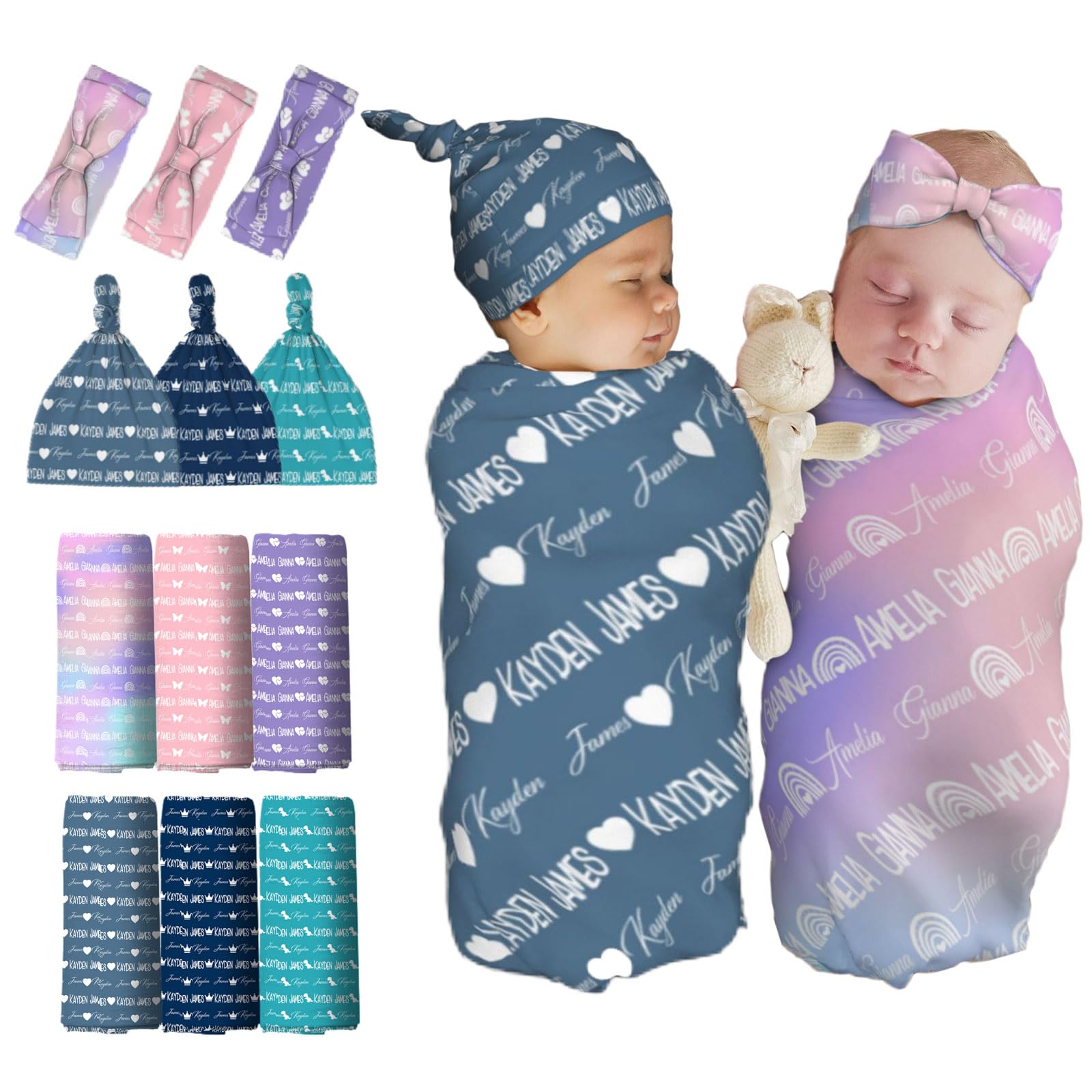 Amazon.com: WAJL POD Personalized Baby Swaddle and Hat and Bow Headband ...