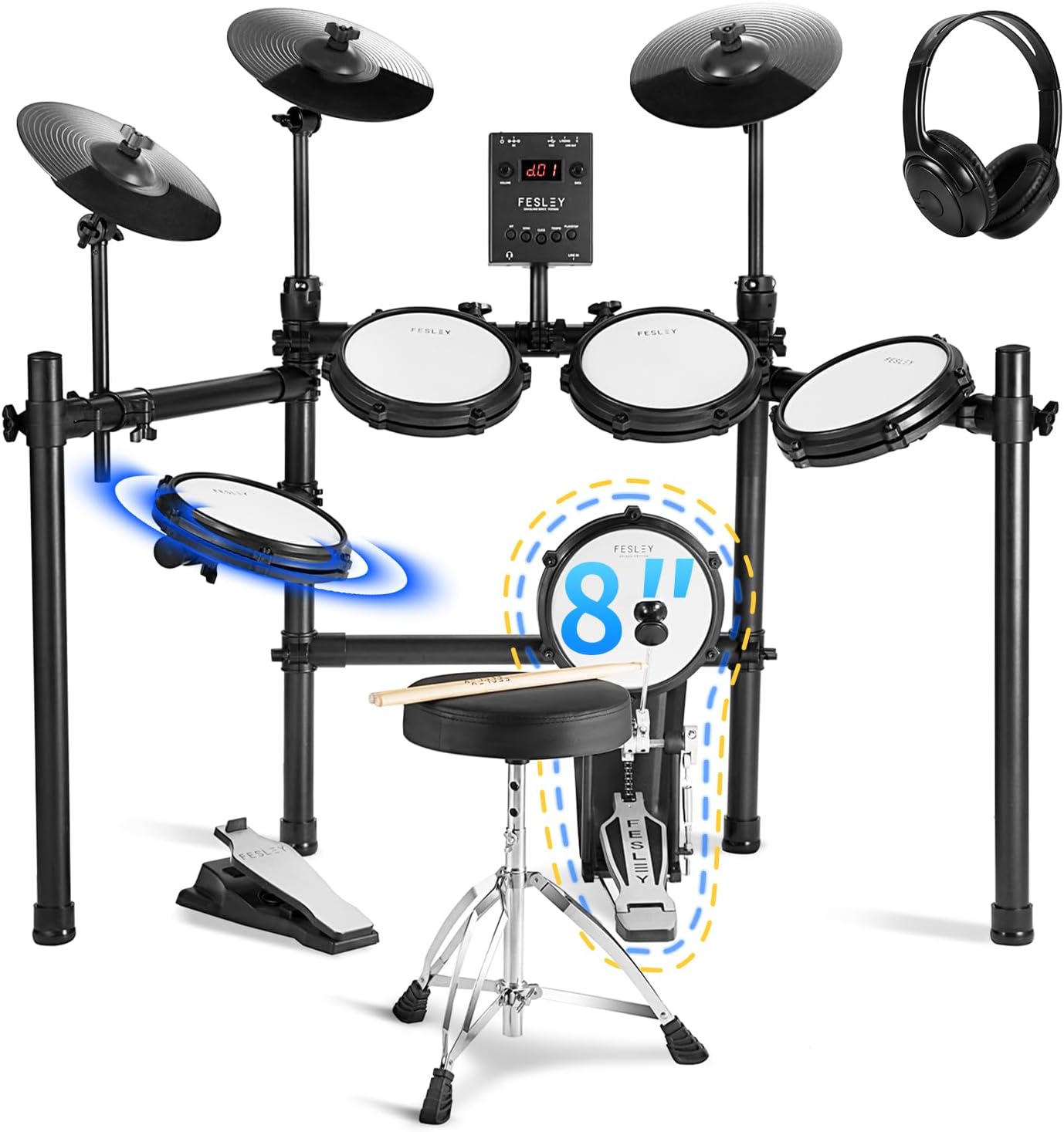 Amazon.com: Fesley Electric Drum Set with Independent Kick Drum ...