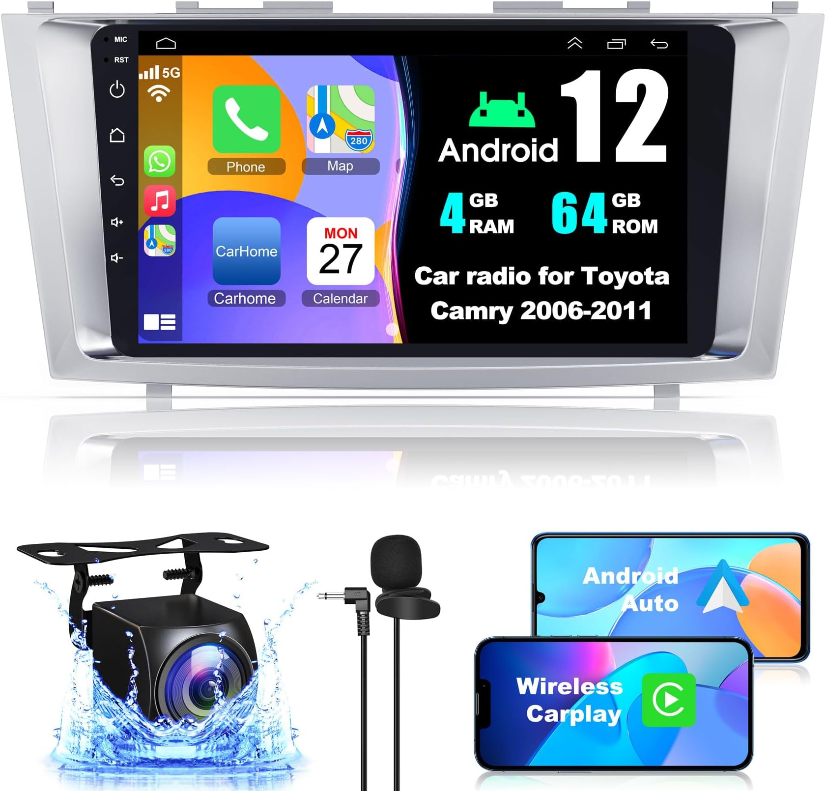 Amazon.com: 4+64GB Android 12 Car Stereo for Toyọta Caṃry 2006-2011, 9 ...