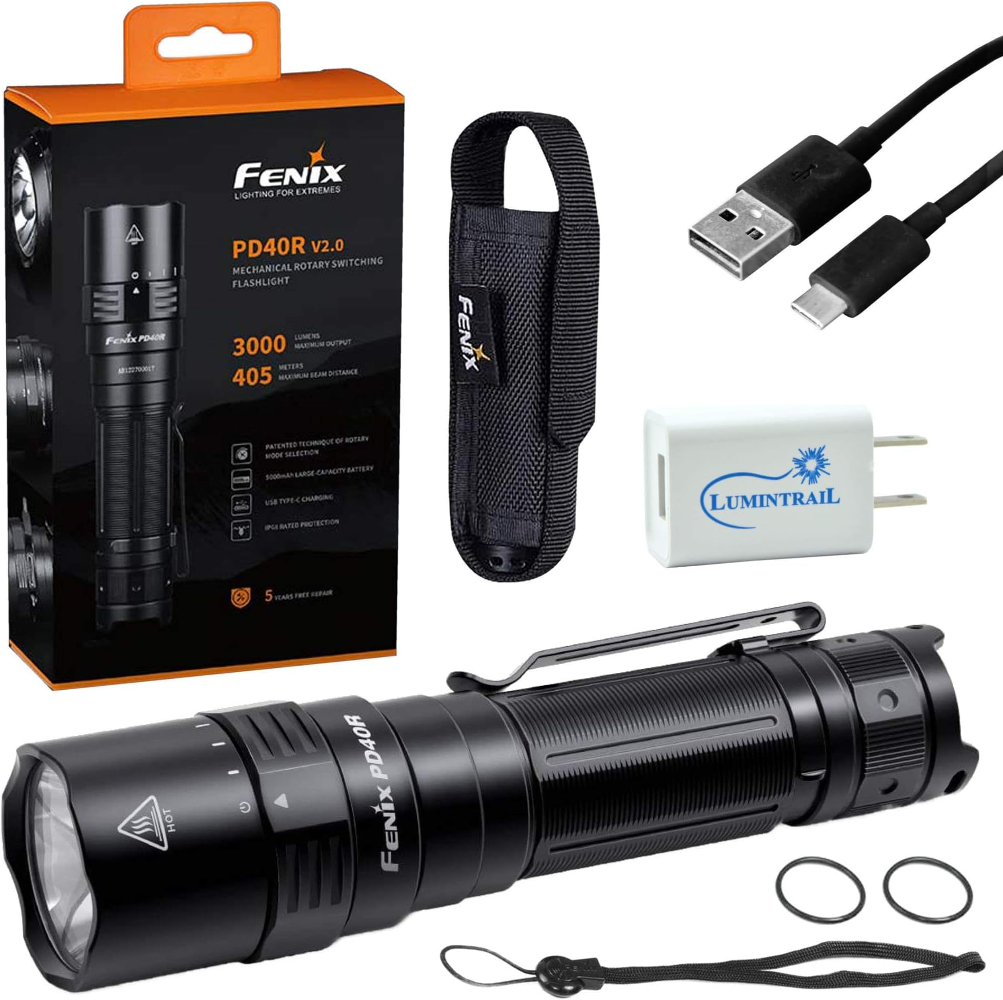 Fenix PD40R V2.0 USB Type-C Rechargeable Flashlight 3000 Lumens with ...