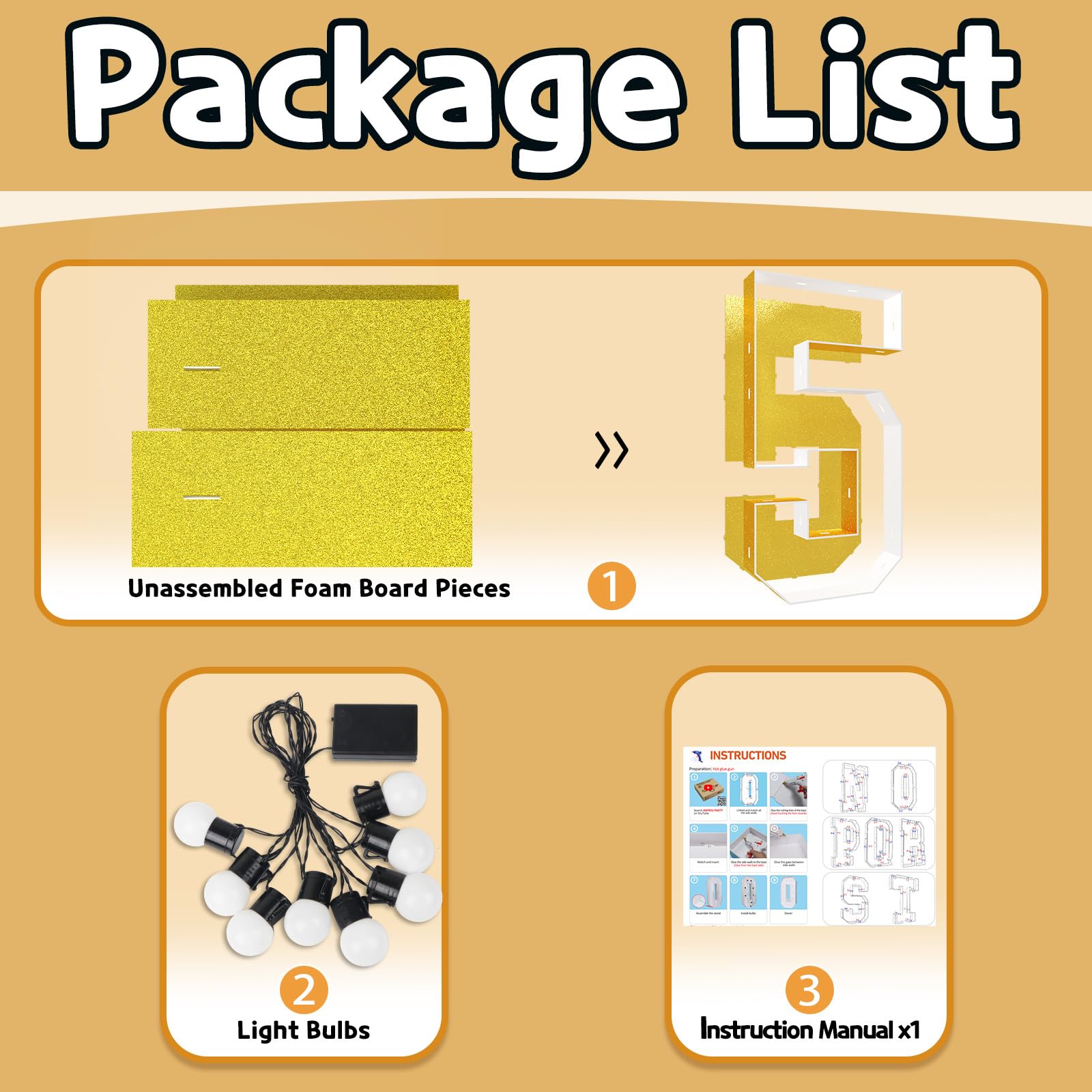 Snapklik.com : Imprsv 4FT Gold Marquee Numbers,DIY Marquee Light Up ...