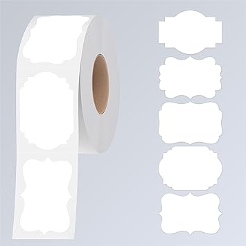 300 PCS White Stickers, 5 Fancy Shapes Labels Blank Stickers Roll White ...